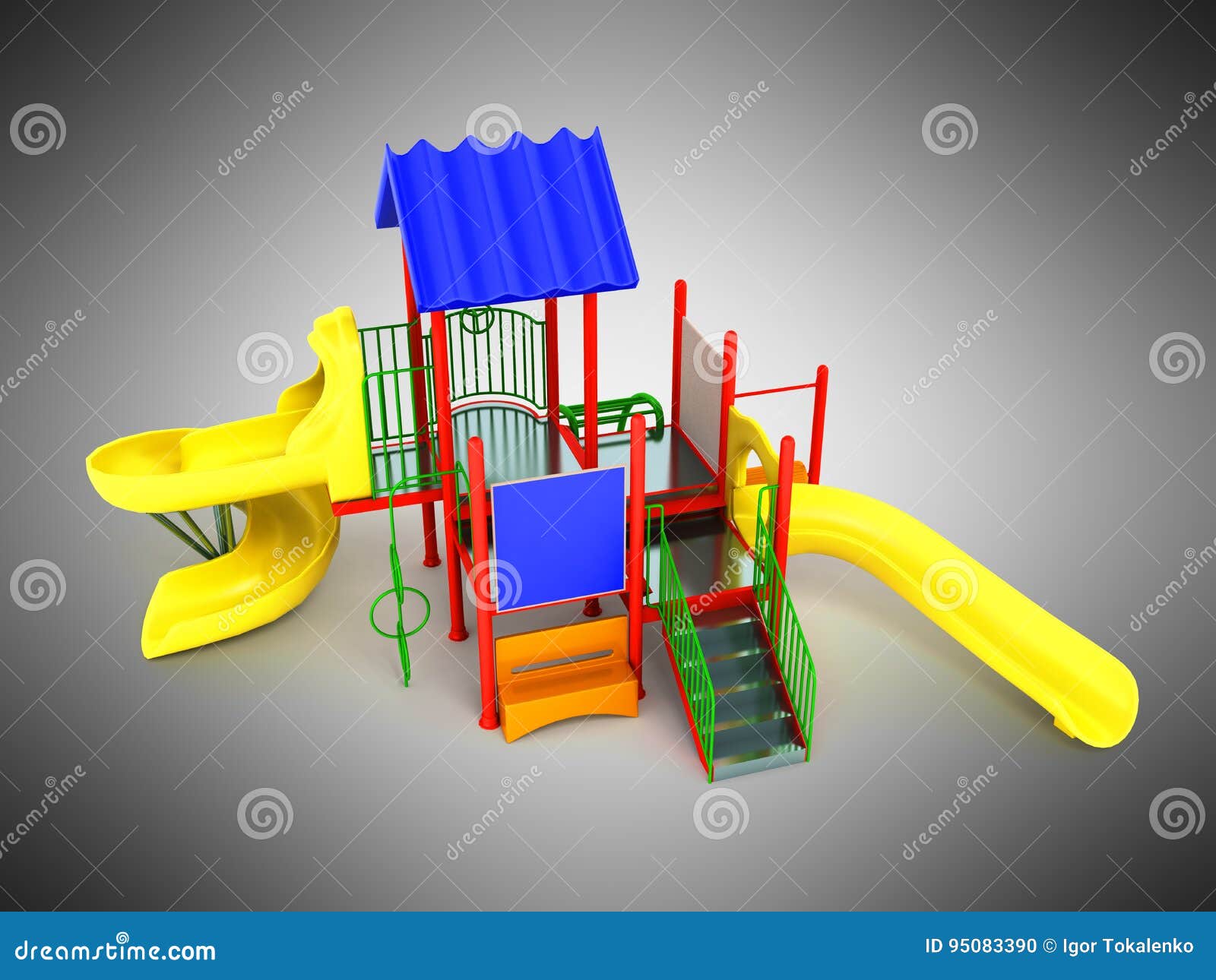 Playground Red Yellow 3d Render on Gray Background Stock Illustration ...