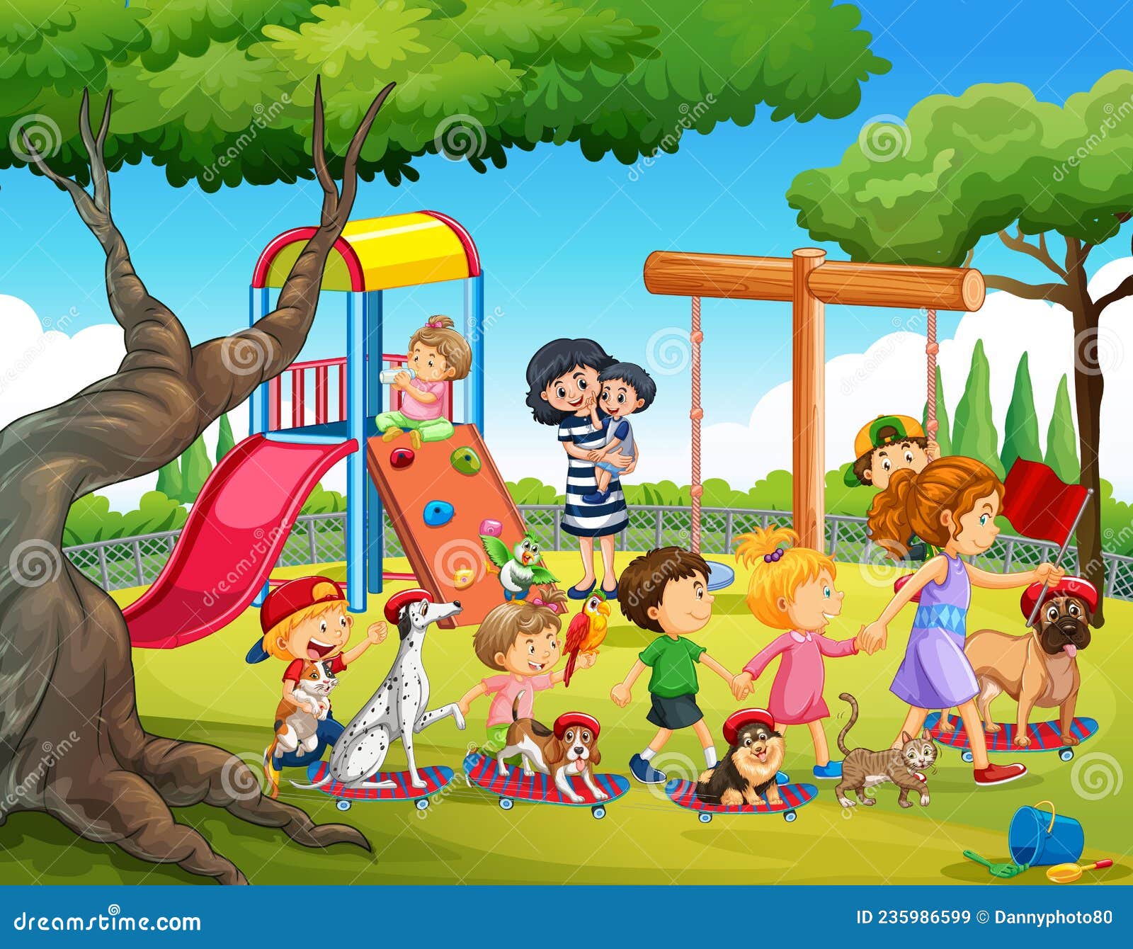 Playground Scene with Children Playing with Their Animals Stock Vector ... Playground Scene with Children Playing with Their Animals Stock Vector ...