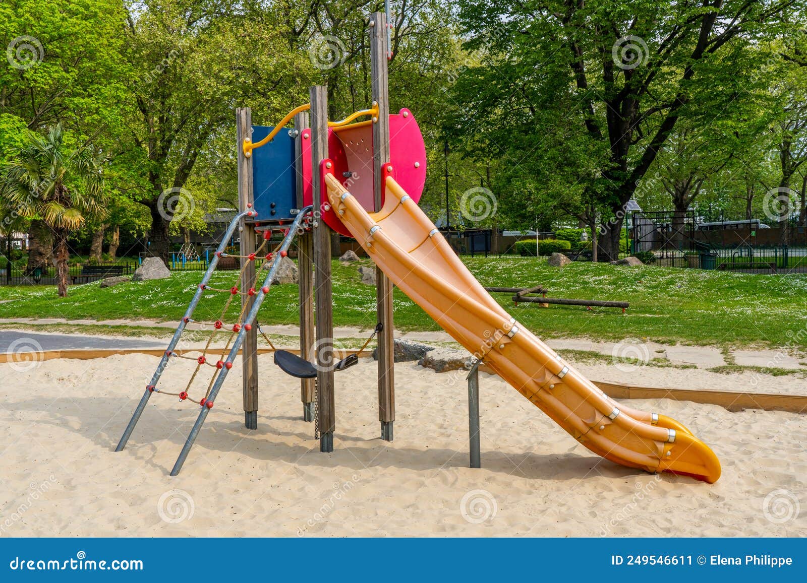 Playground Slide in the Park Stock Image - Image of equipment, climb ...