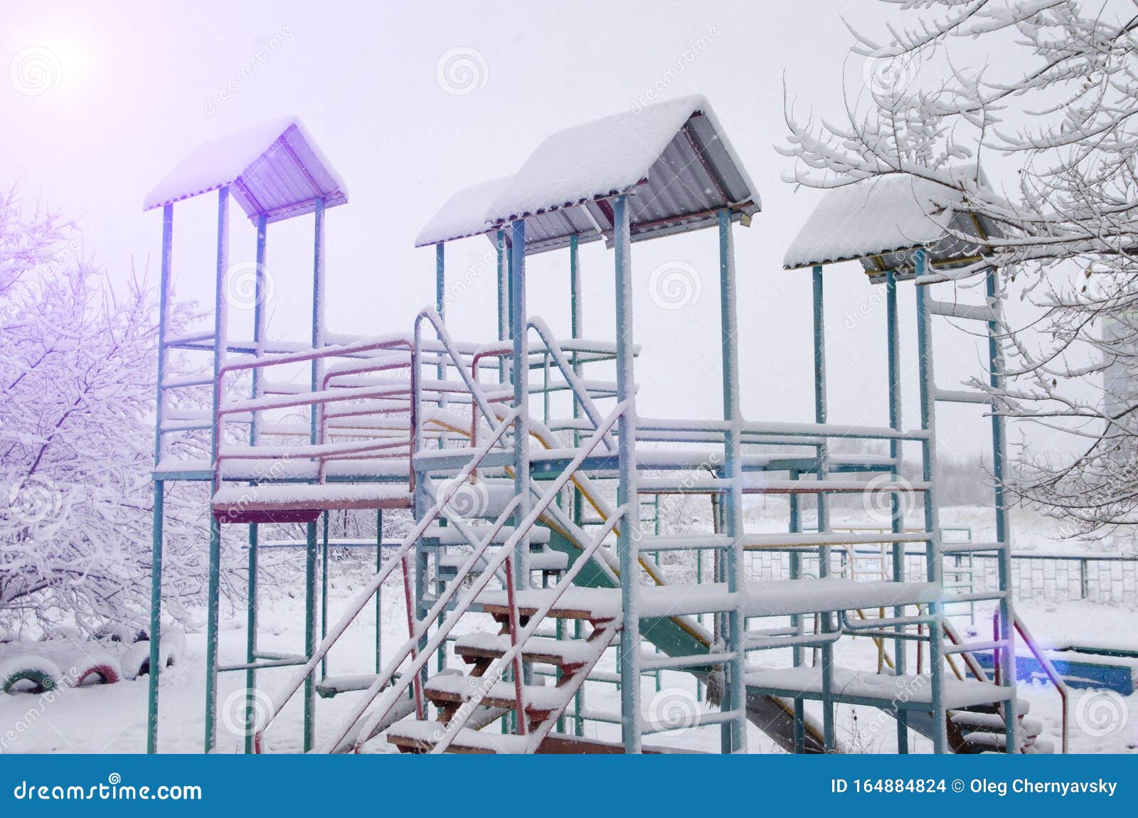 Playground with Slide Under the Snow Stock Photo - Image of frozen ...