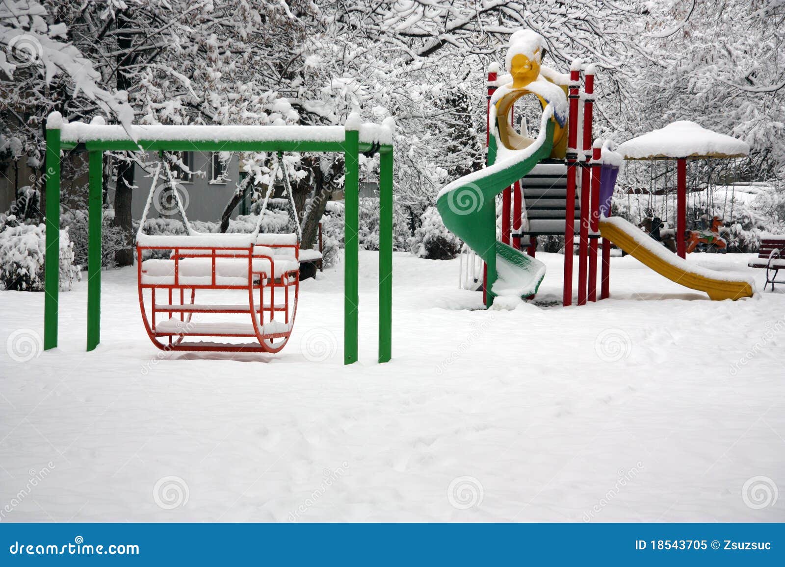 Playground with snow stock image. Image of outdoors, recess - 18543705