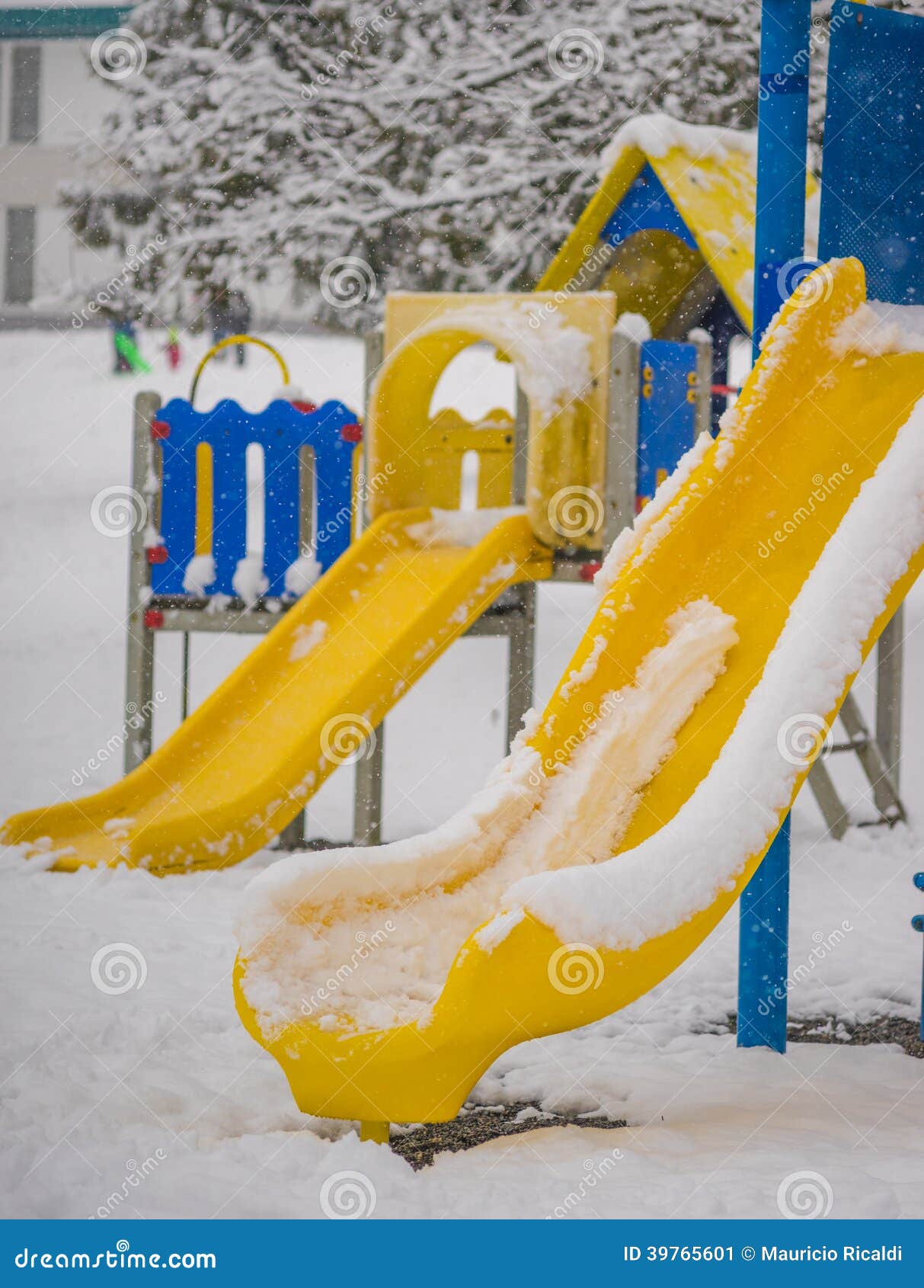 Playground with snow stock image. Image of park, slide - 39765601