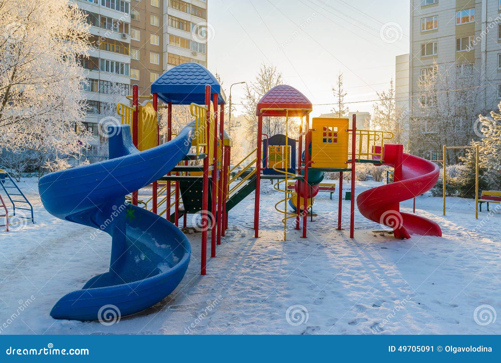 Playground Structure Outdoors in Winter Stock Image - Image of swing ...