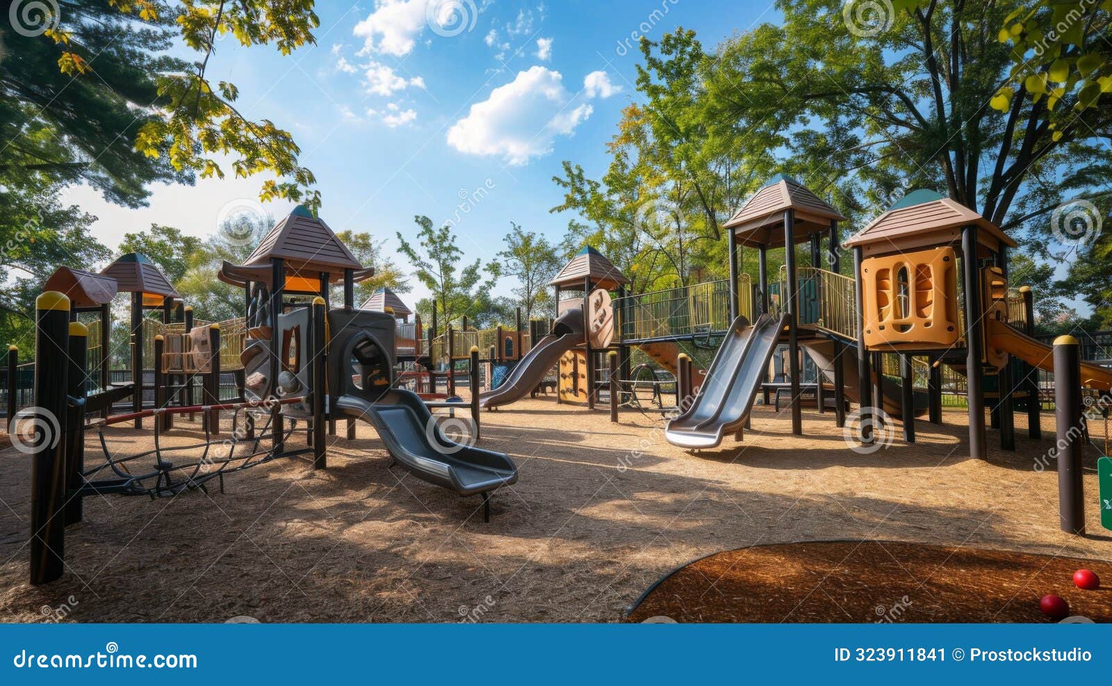 Playground Structures in Park on Sunny Day Stock Image - Image of ...