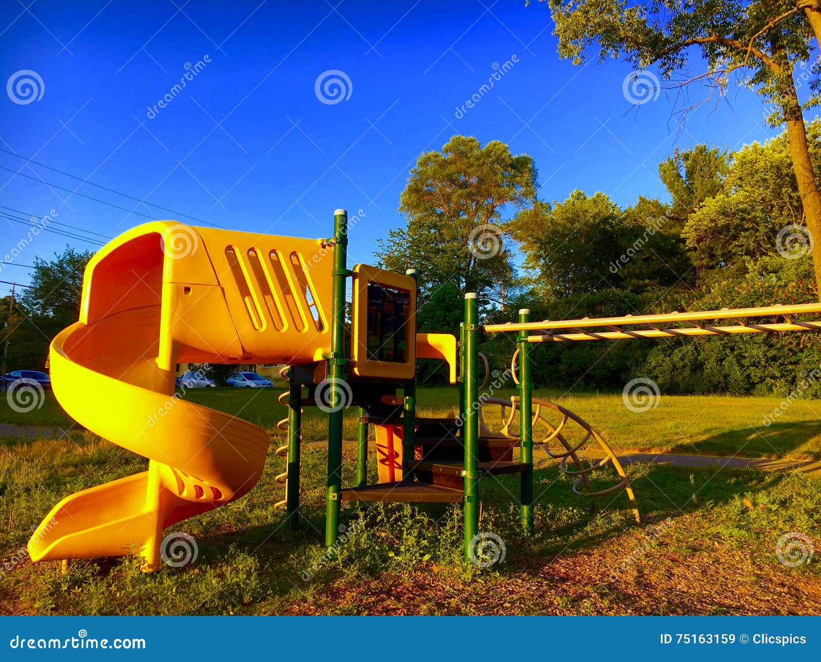Playground at Sunset stock image. Image of slide, park - 75163159