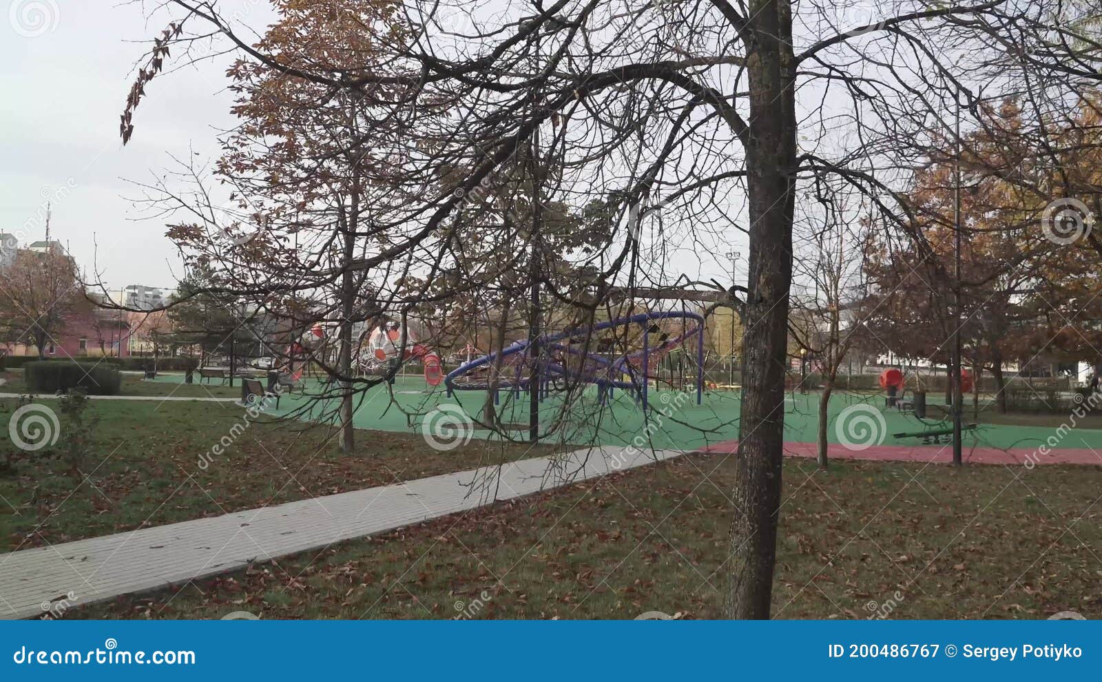 Playground Surrounded by Trees Stock Video - Video of garden, asphalt ...