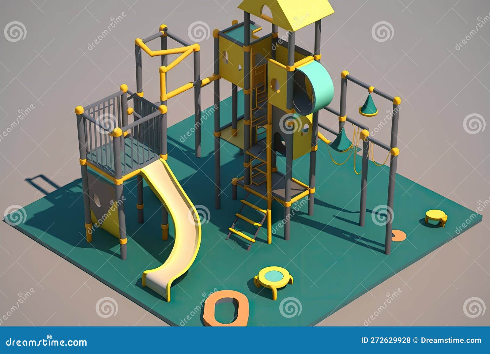 A Playground with a Tall Climbing Structure, Slides, and Monkey Bars ...