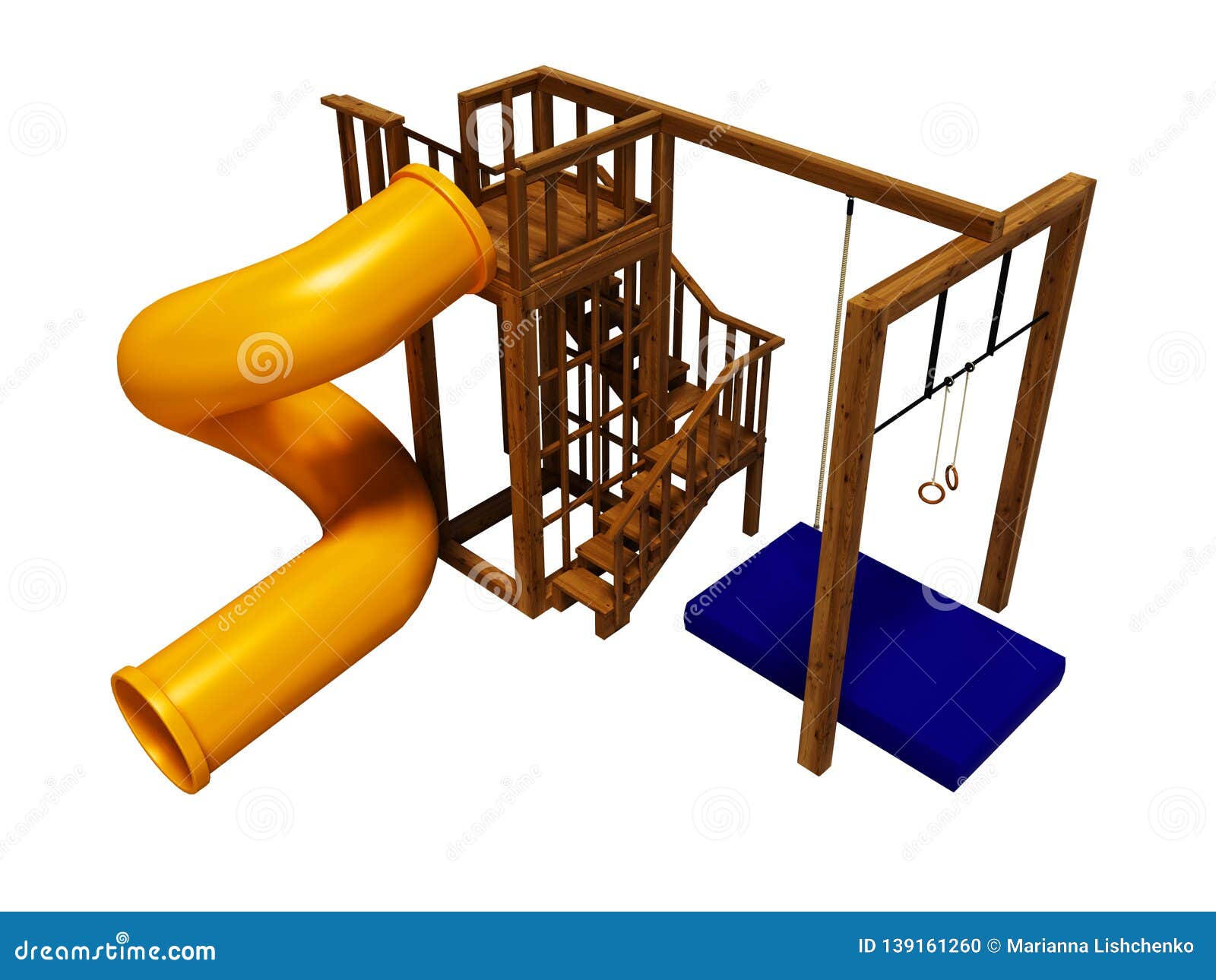 Playground with Tree with an Orange Slide for Children 3d Render on ...