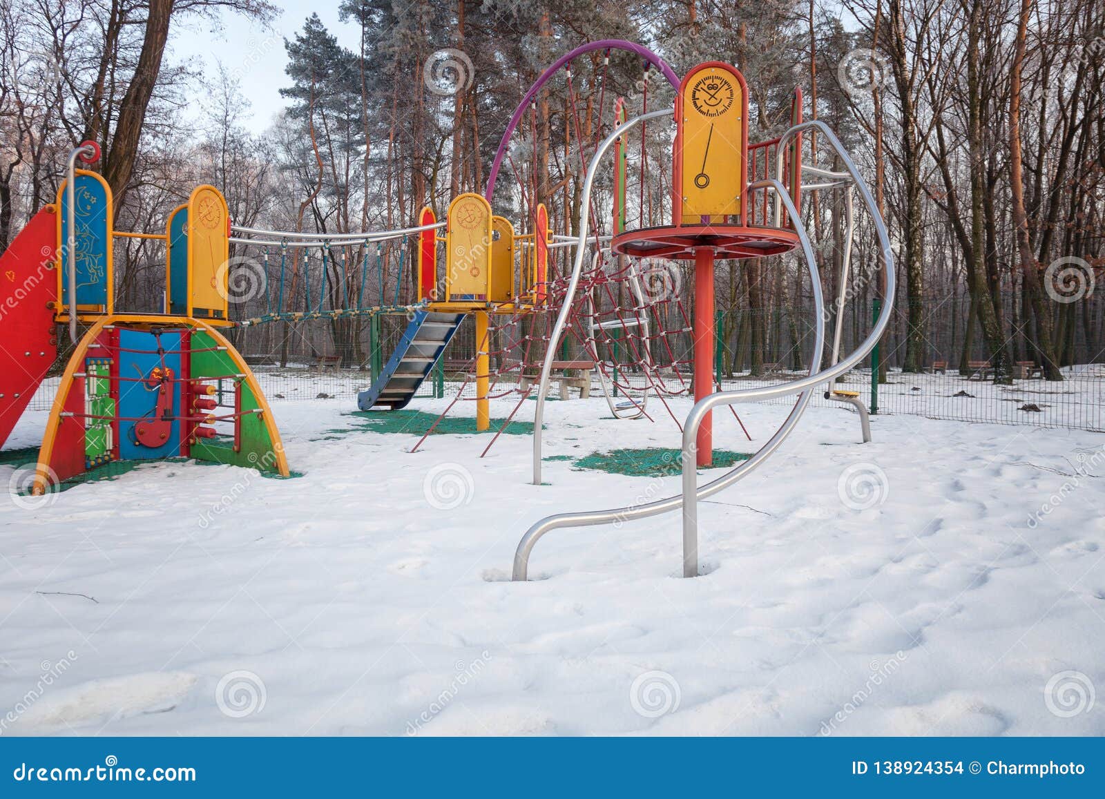 A playground in winter stock photo. Image of play, ladders - 138924354