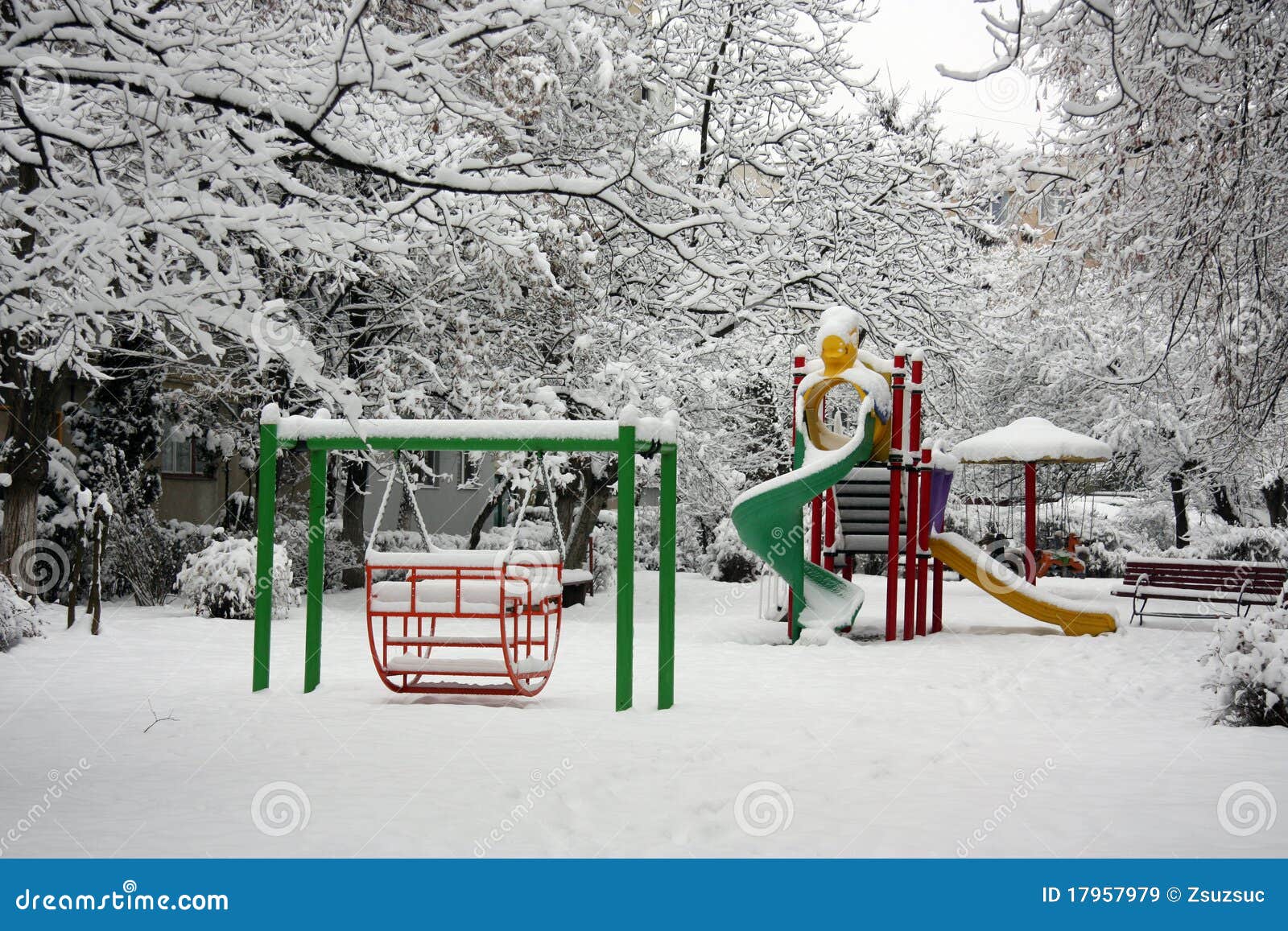 Playground in winter stock image. Image of colourful - 17957979