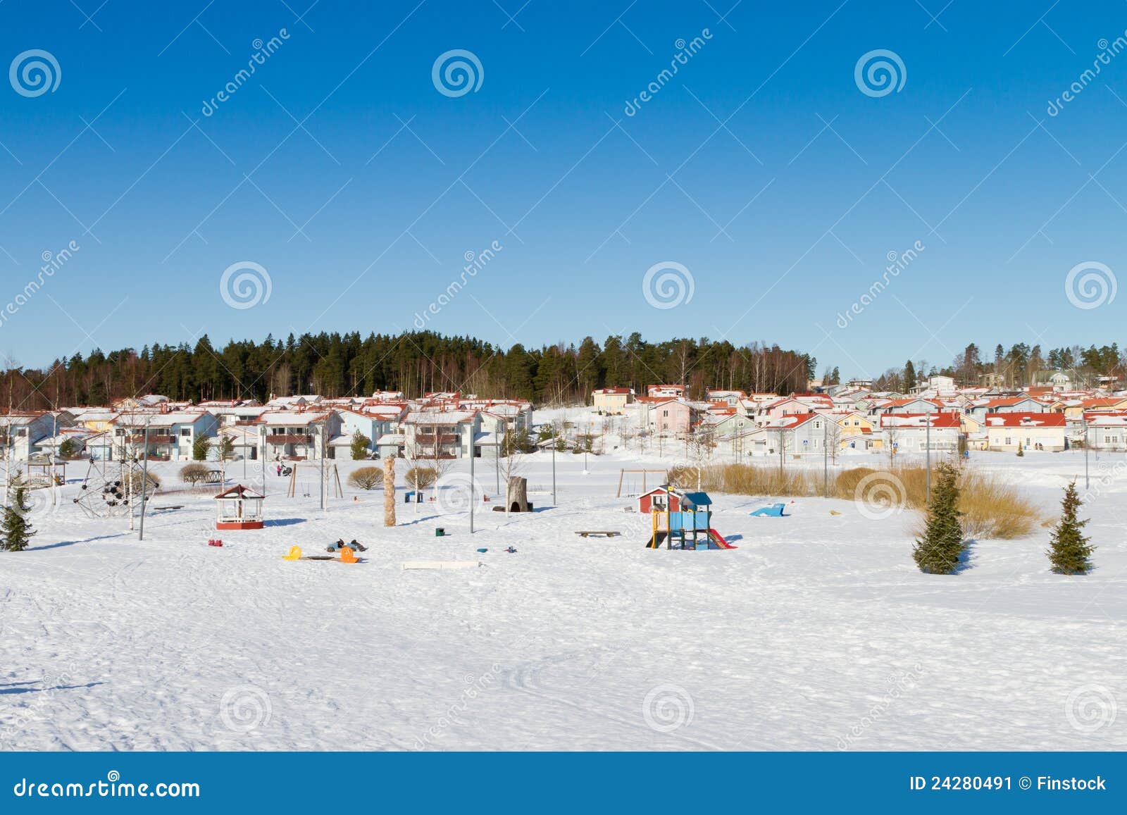 Playground in Winter stock image. Image of house, snow - 24280491