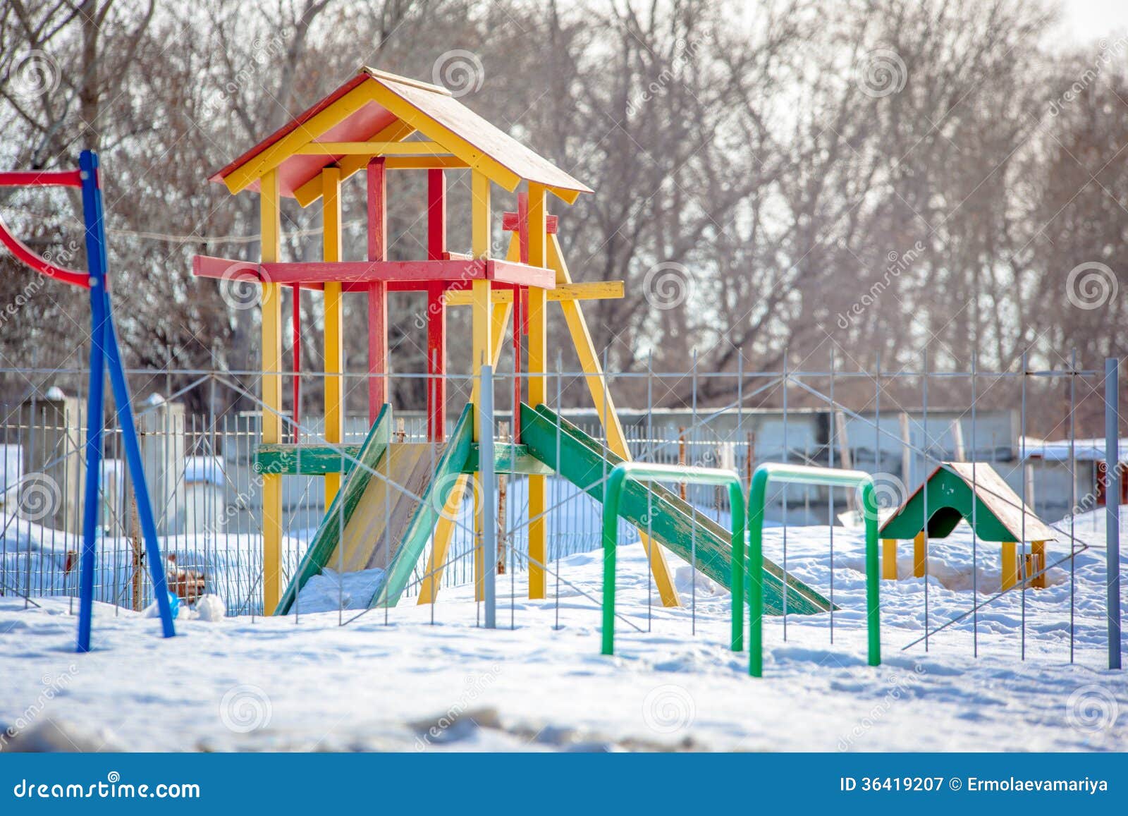 Playground in winter stock image. Image of preschooler - 36419207
