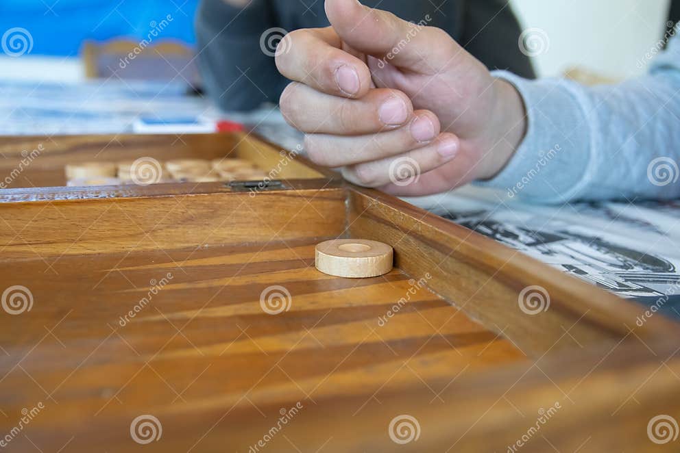 Playing Backgammon on a Wooden Table with Dices. Stock Photo - Image of ...