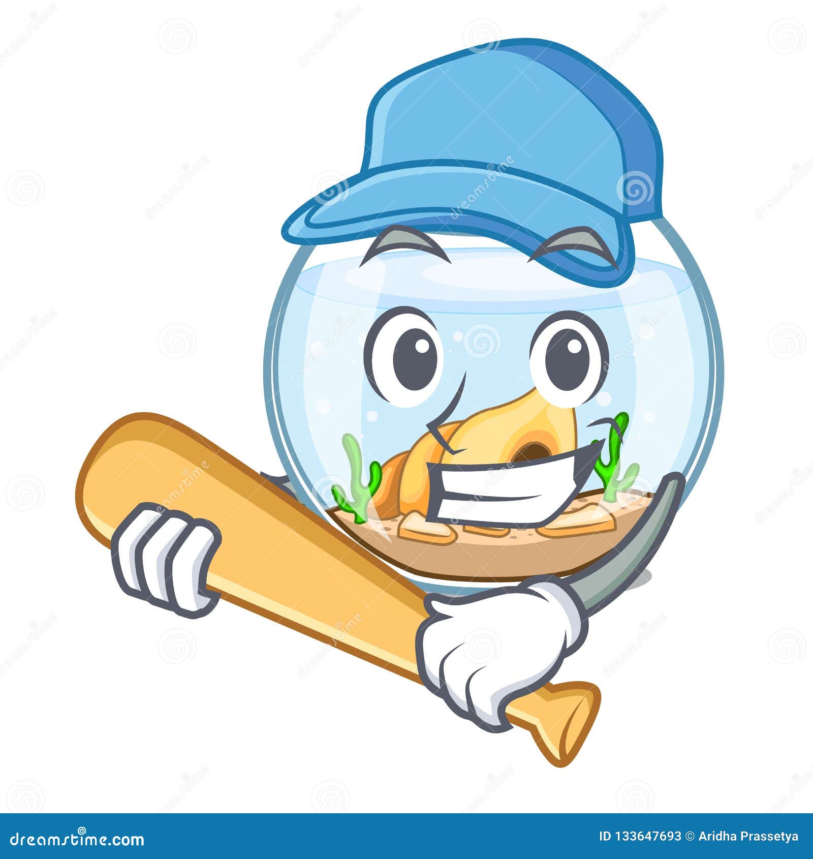 Playing Baseball Cartoon Goldfish a in on Fishbowl Stock Vector ...