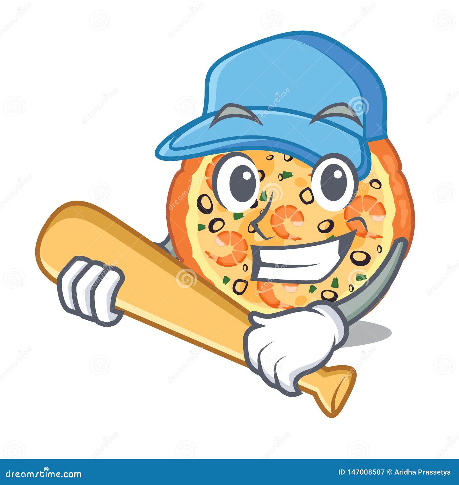 Playing Baseball Seafood Pizza Served on Character Plate Stock Vector ...