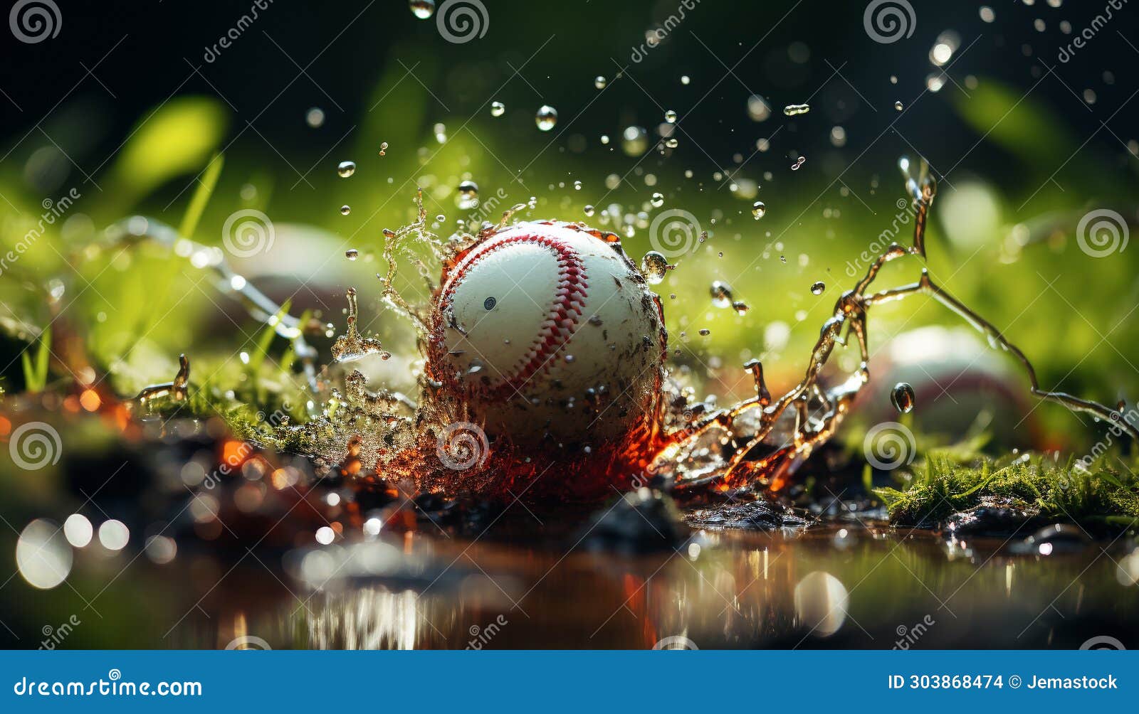 Playing Baseball on Wet Grass in the Rain Generated by AI Stock Photo ...