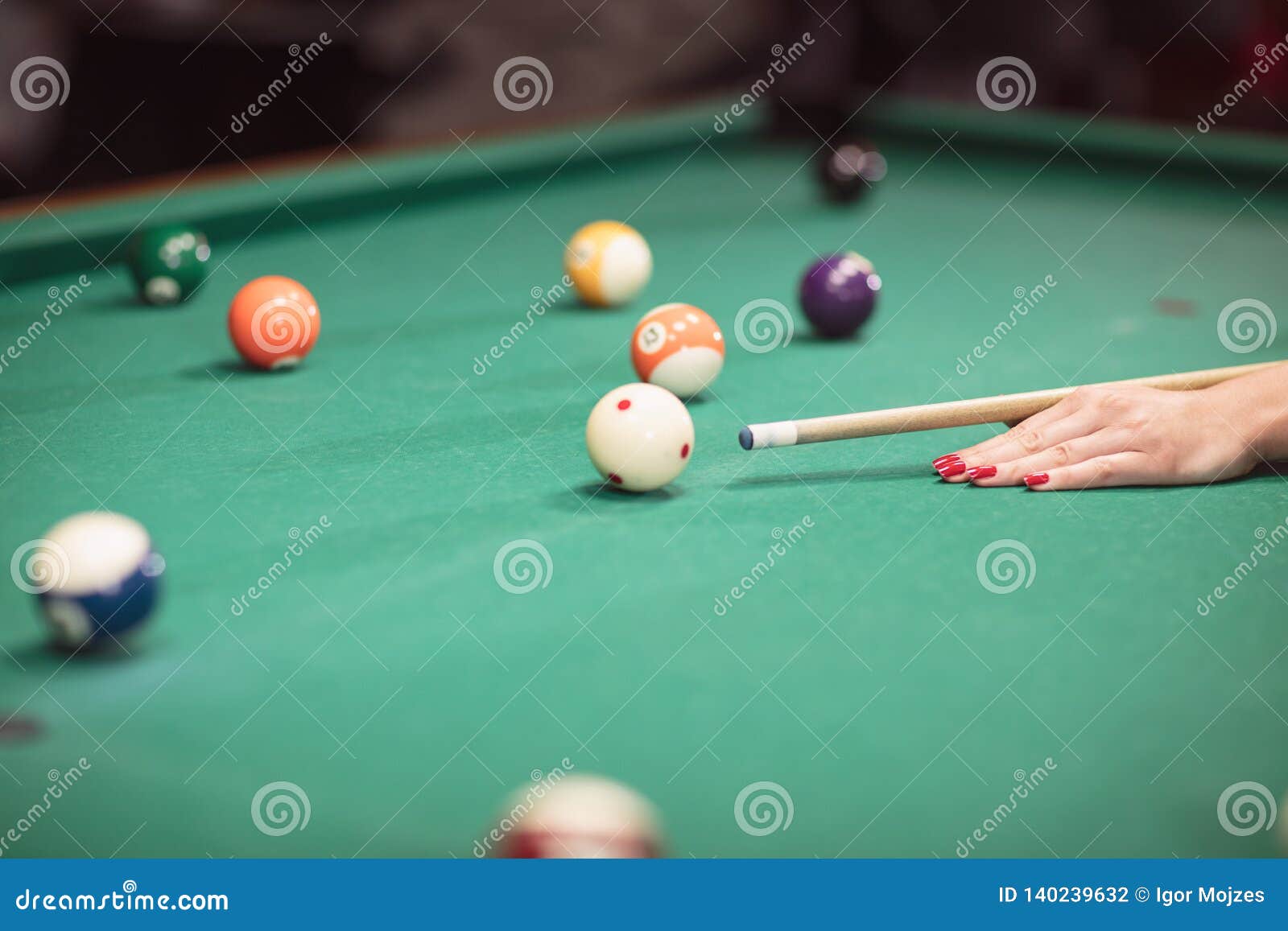 Playing Billiard - Close-up Shot Billiard Balls on Green Table Stock ...