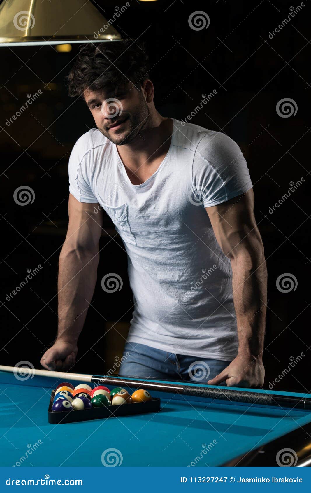 Playing Billiard stock image. Image of person, handsome - 113227247