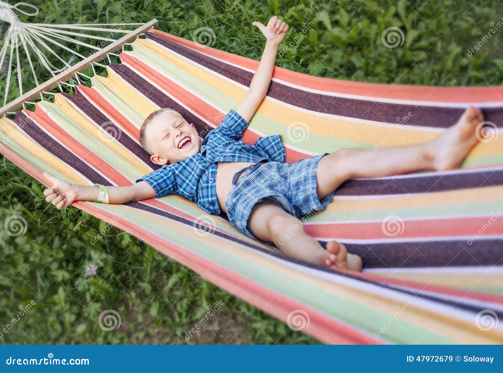Playing Boy in Striped Hammock Stock Image - Image of person, enjoy ...