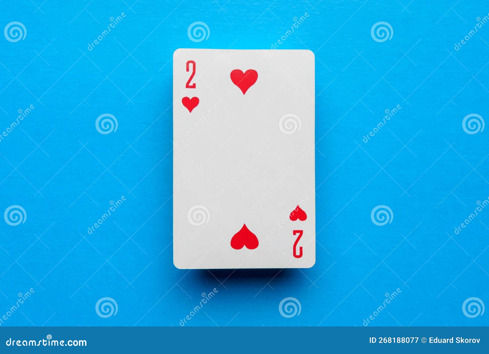 Playing Card Deuce of Hearts on a Blue Background Stock Image - Image ...