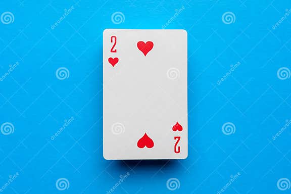 Playing Card Deuce of Hearts on a Blue Background Stock Image - Image ...