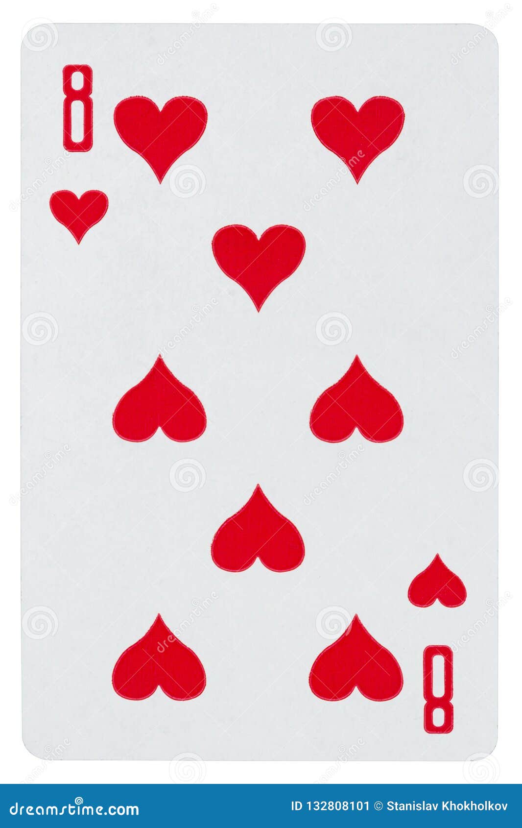 Eight Of Hearts Playing Card. Unique Hand Drawn Pocker Card. One Of 52 ...