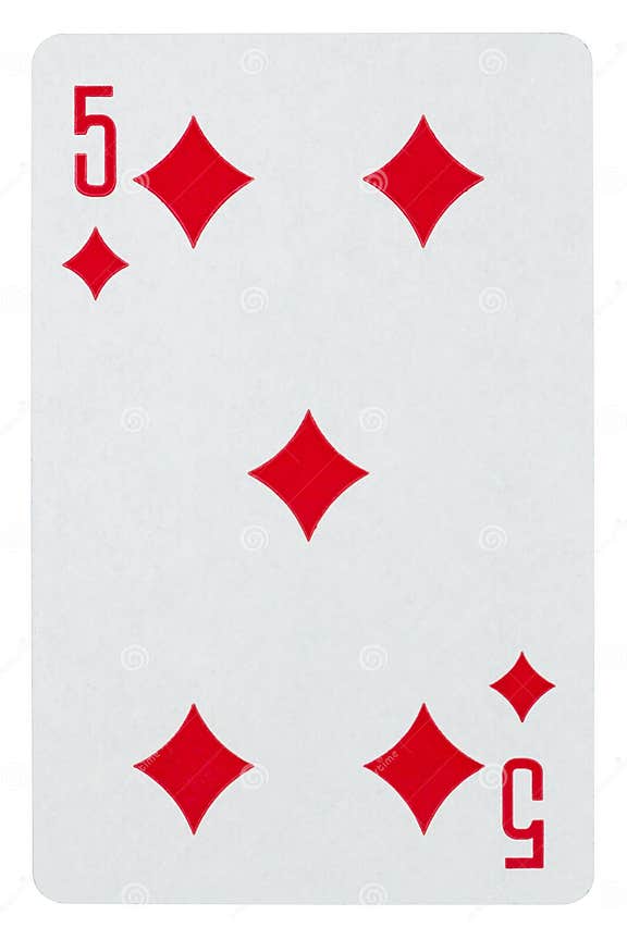 Playing Card Five of Diamonds Isolated on White Stock Image - Image of ...