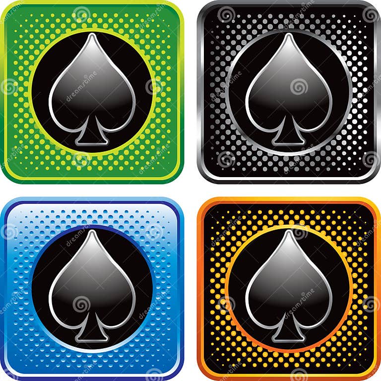 Playing Card Spade Suit on Halftone Web Buttons Stock Vector ...