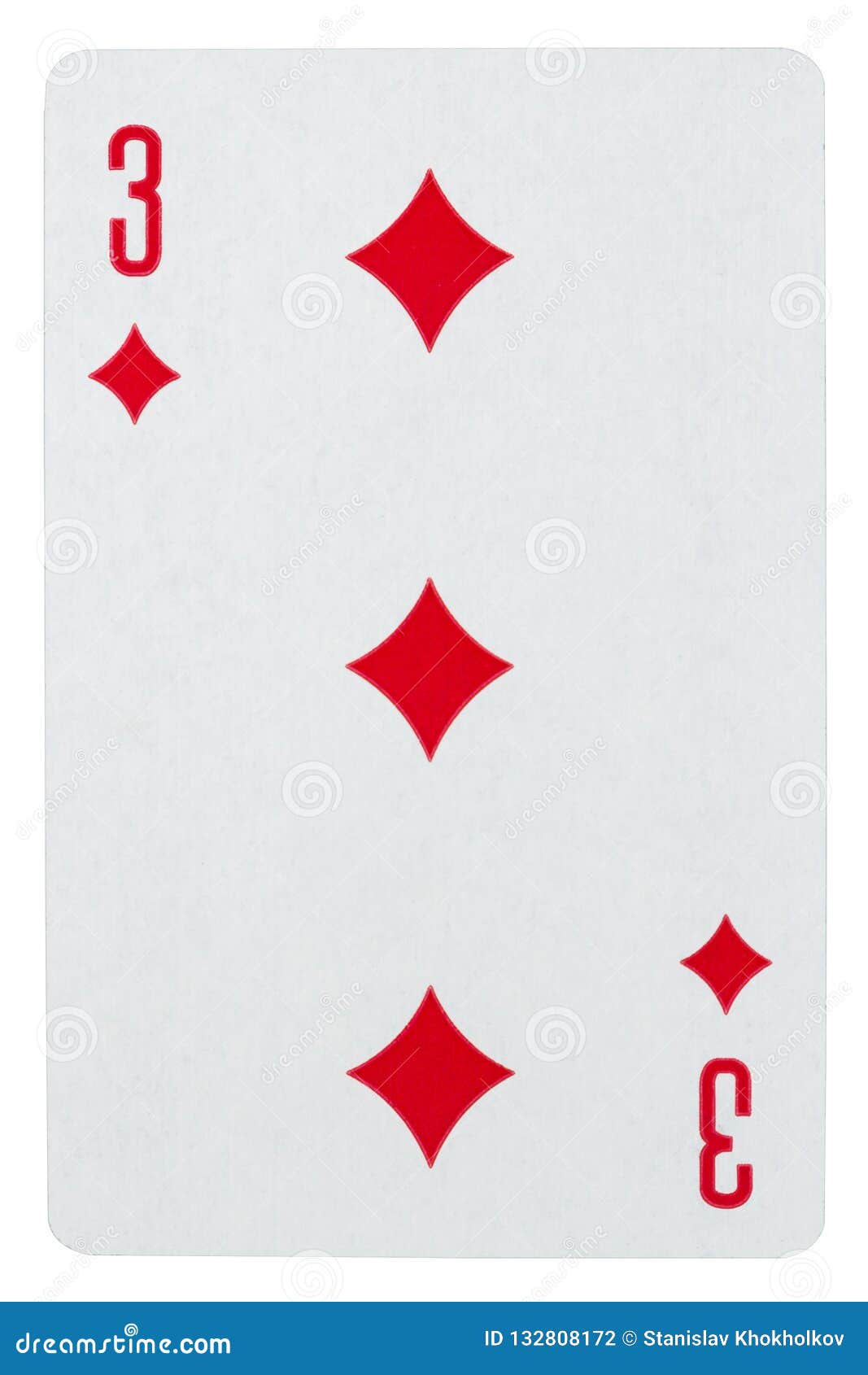 Playing Card Three of Diamonds Isolated on White Stock Photo - Image of ...