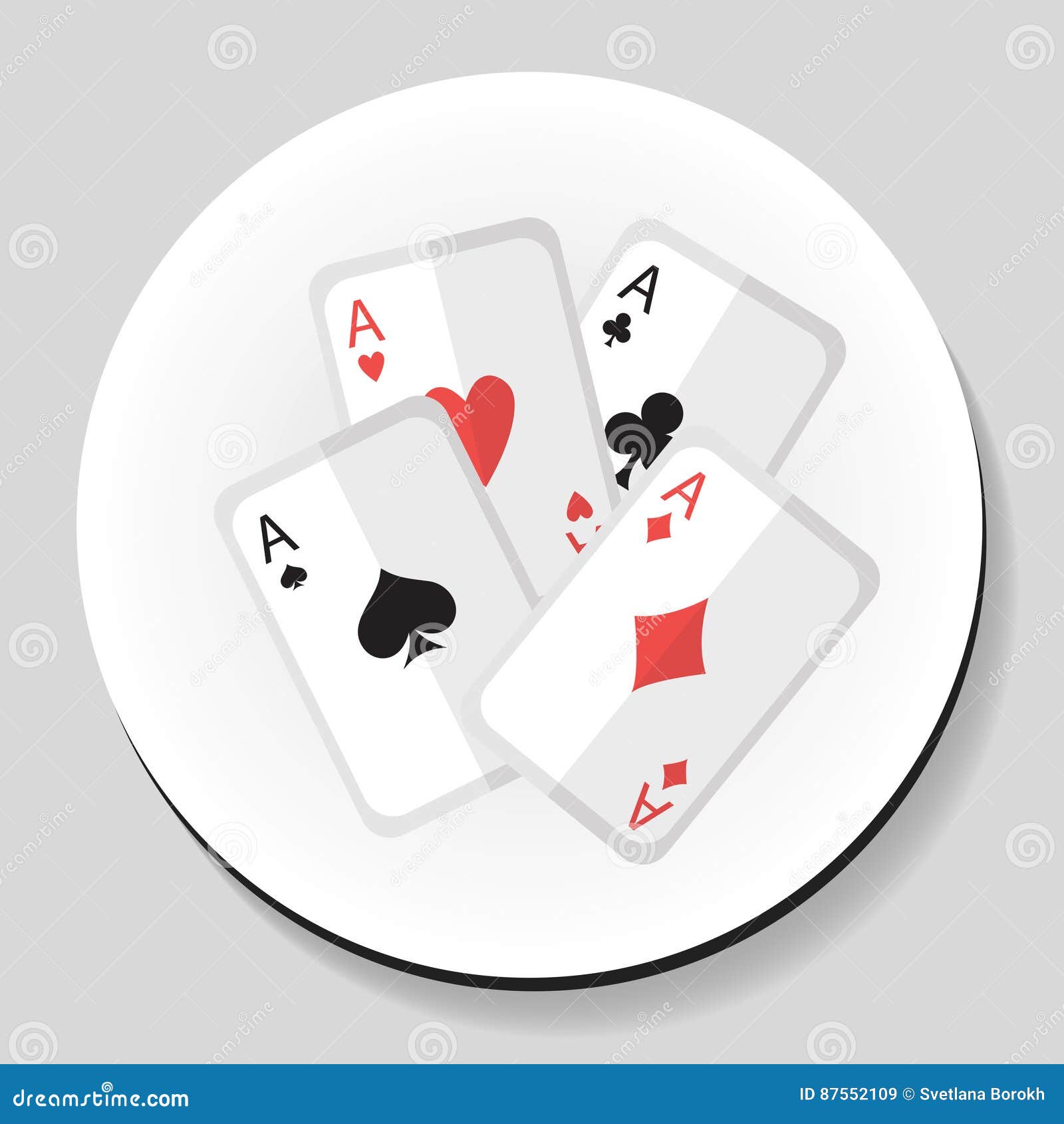 Playing Cards 4 Aces Sticker Icon Flat Style. Vector Illustration ...