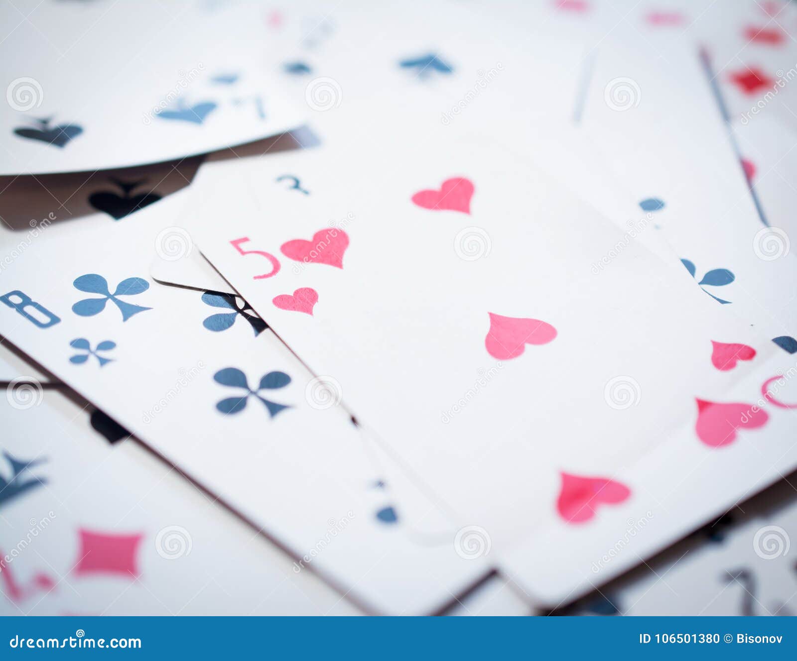 Five Of Hearts Playing Card. Unique Hand Drawn Pocker Card. One Of 52 ...