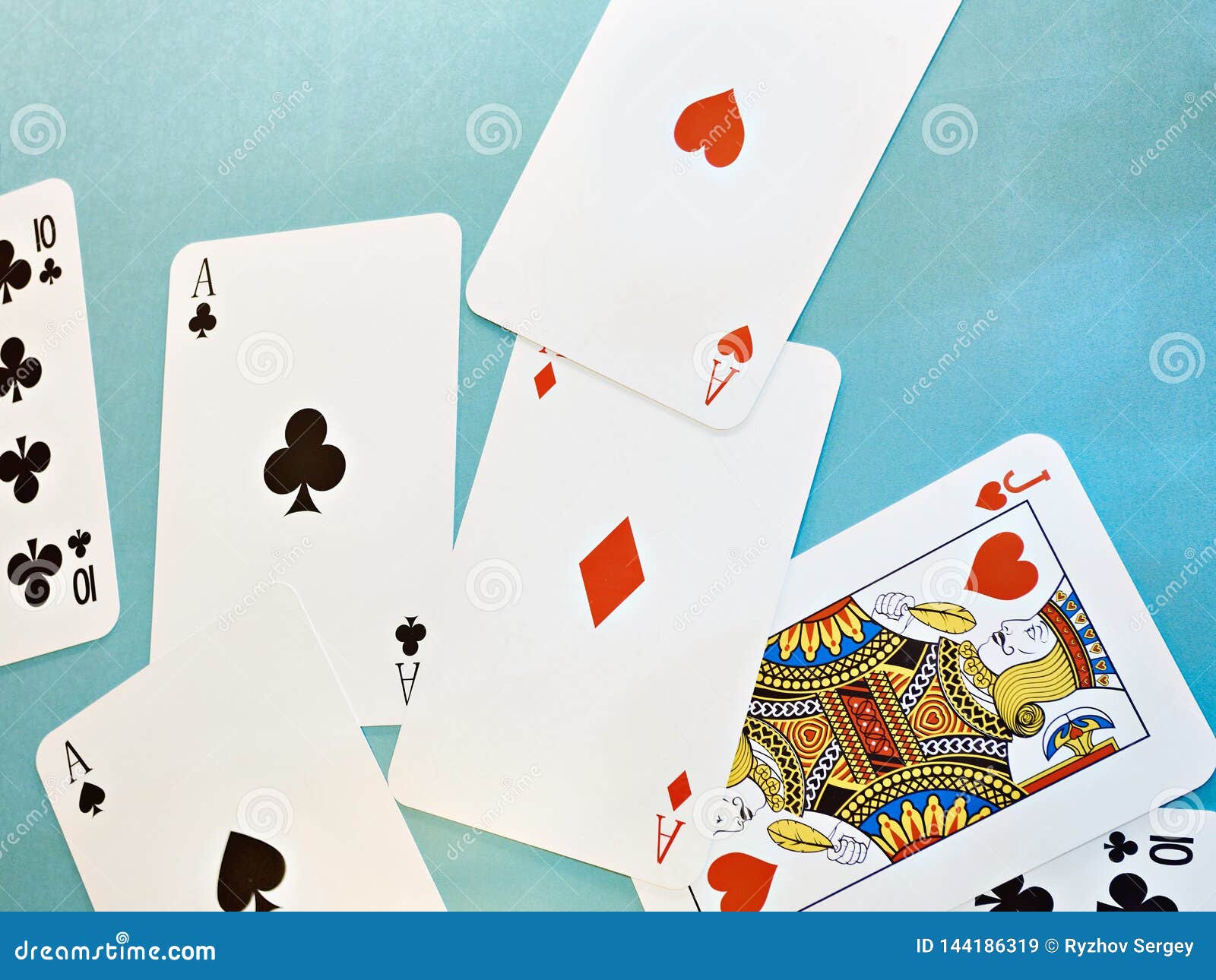 Playing cards on blue stock image. Image of card, risk - 144186319