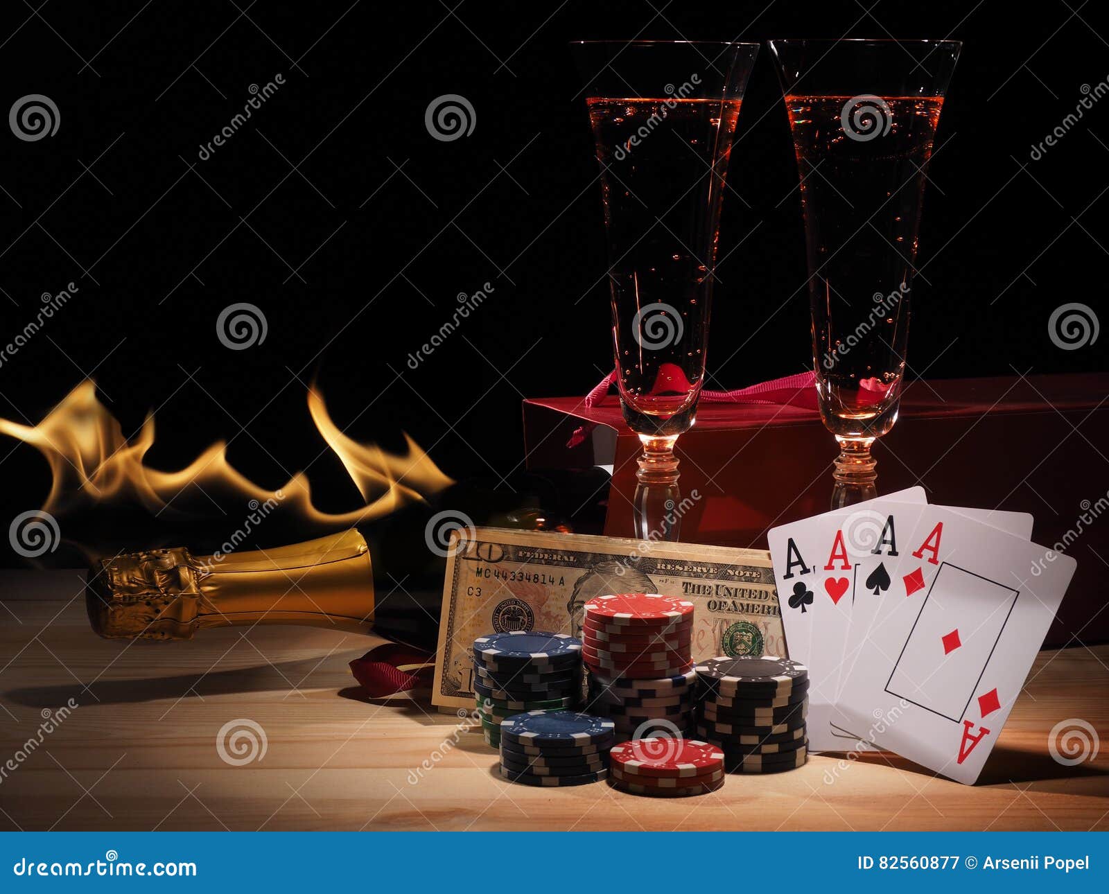 Playing Cards and a Bottle of Champagne in Box Stock Image - Image of ...