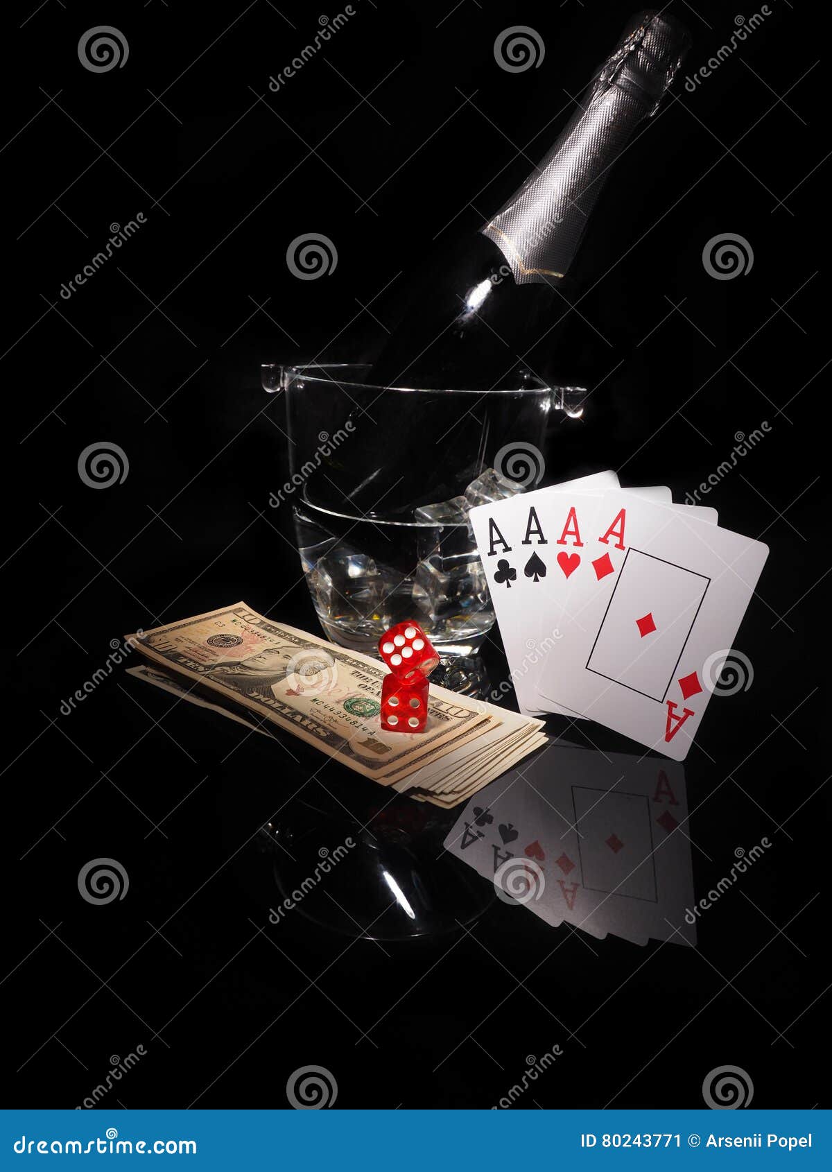 Playing Cards and a Bottle of Champagne in Bucket Stock Image - Image ...