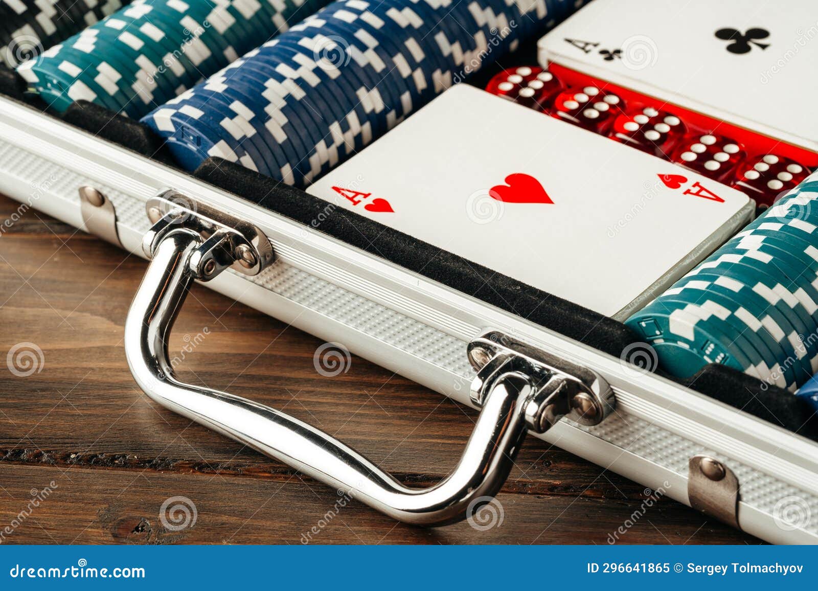 Playing Cards and Chips in a Case on Wooden Table Close Up Stock Image ...