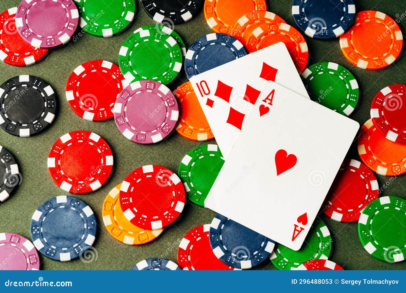 Playing Cards and Chips on Green Background Stock Image - Image of ...