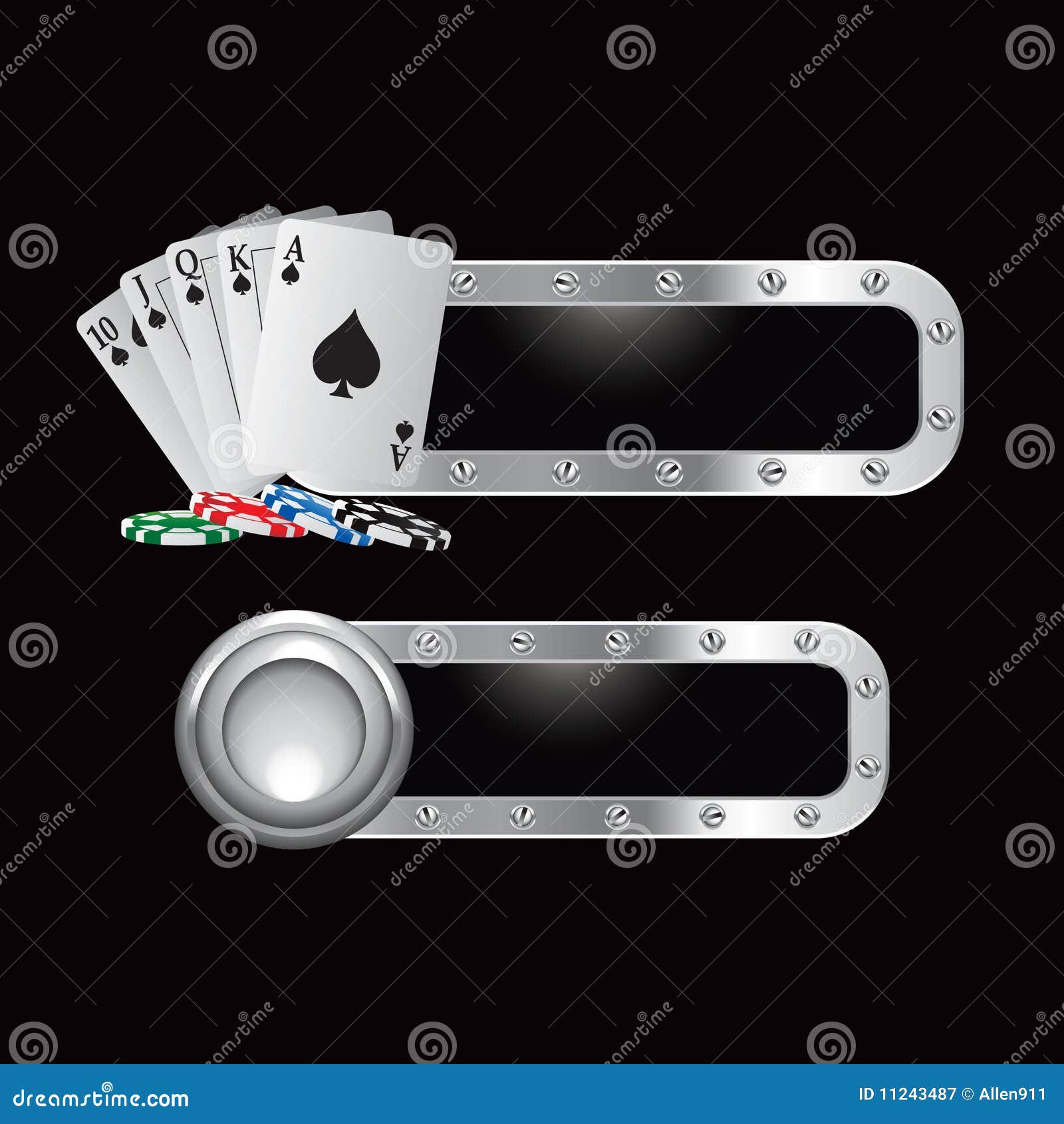 Playing Cards and Chips on Metal Banners Stock Vector - Illustration of ...