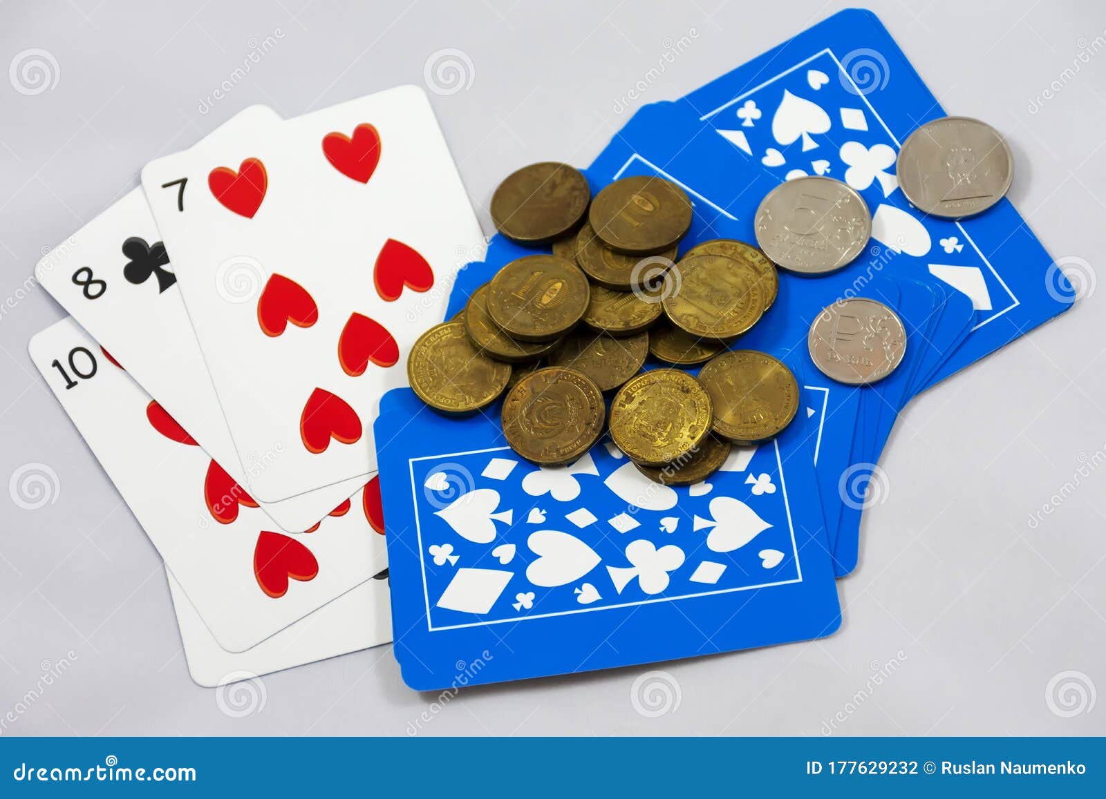 Playing Cards and Coins Isolate Stock Photo - Image of playing, coins ...