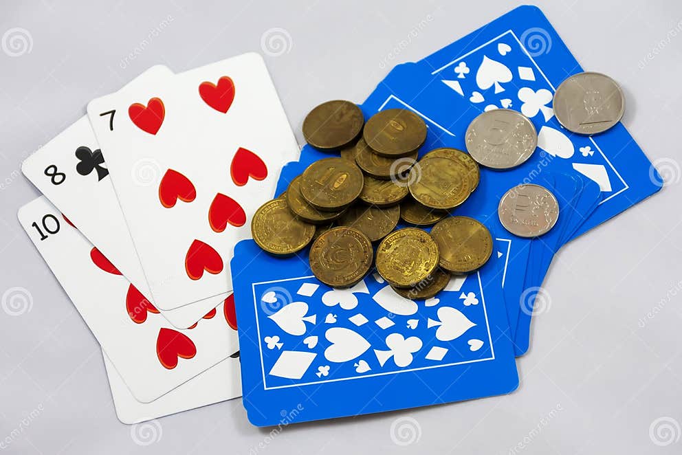 Playing Cards and Coins Isolate Stock Photo - Image of playing, coins ...
