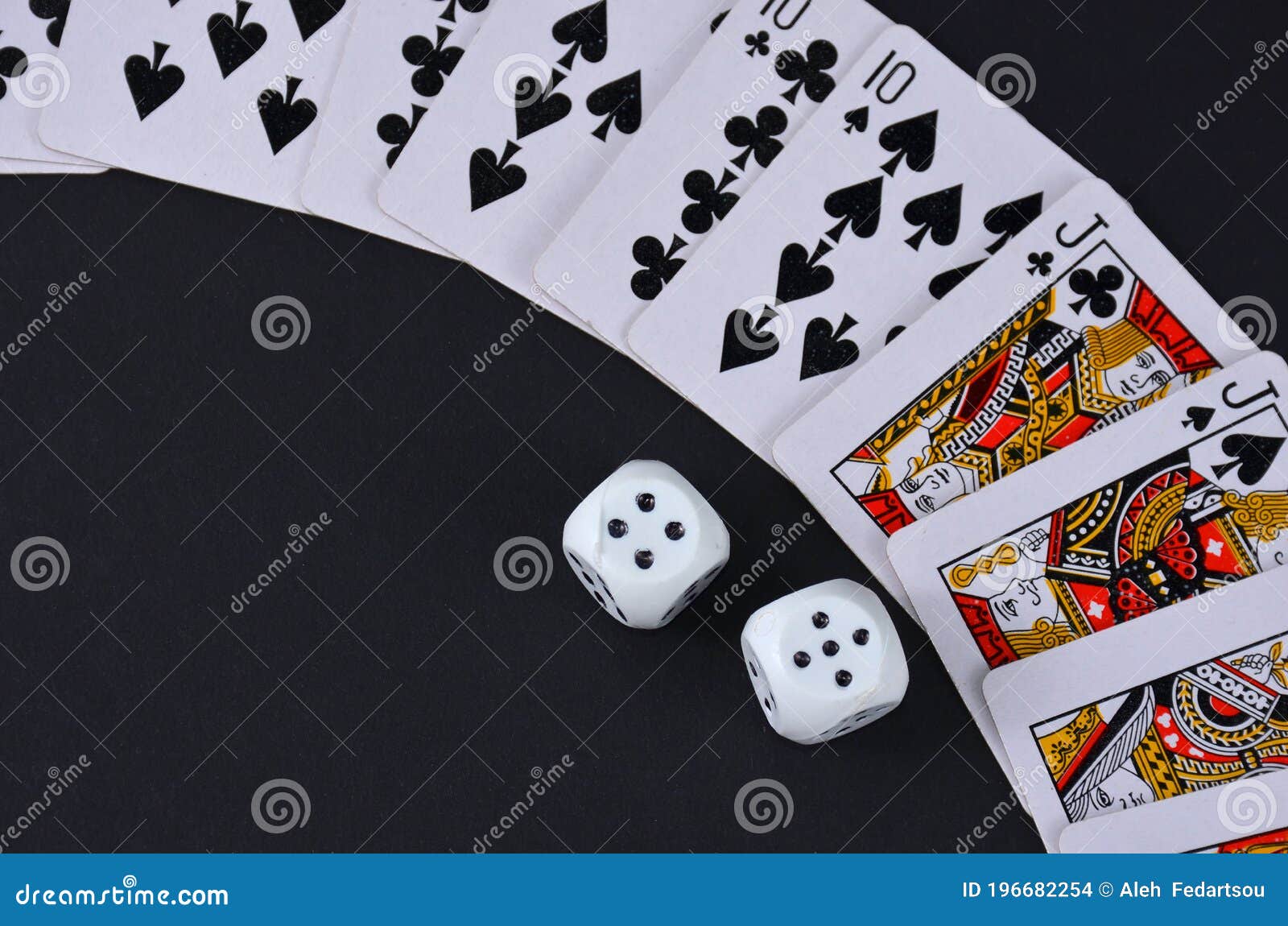 Playing Cards and Cubes on a Black Background. Stock Photo - Image of ...