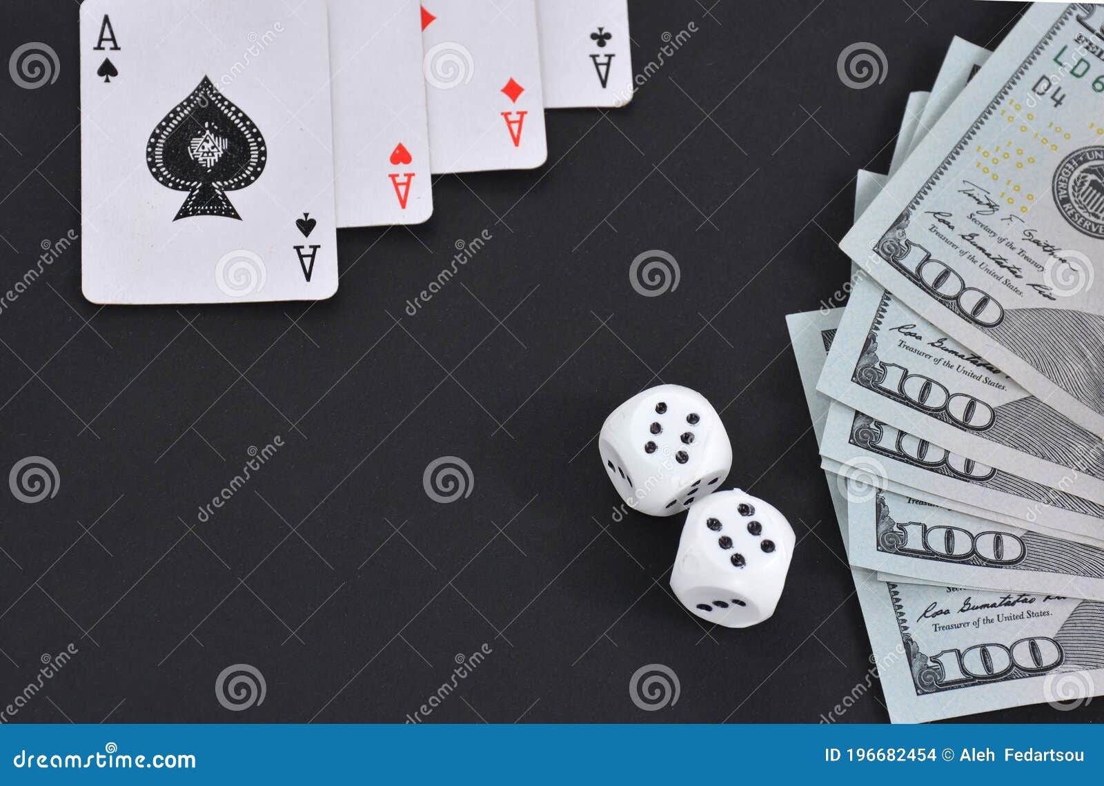 Playing Cards and Cubes on a Black Table. Stock Photo - Image of ...