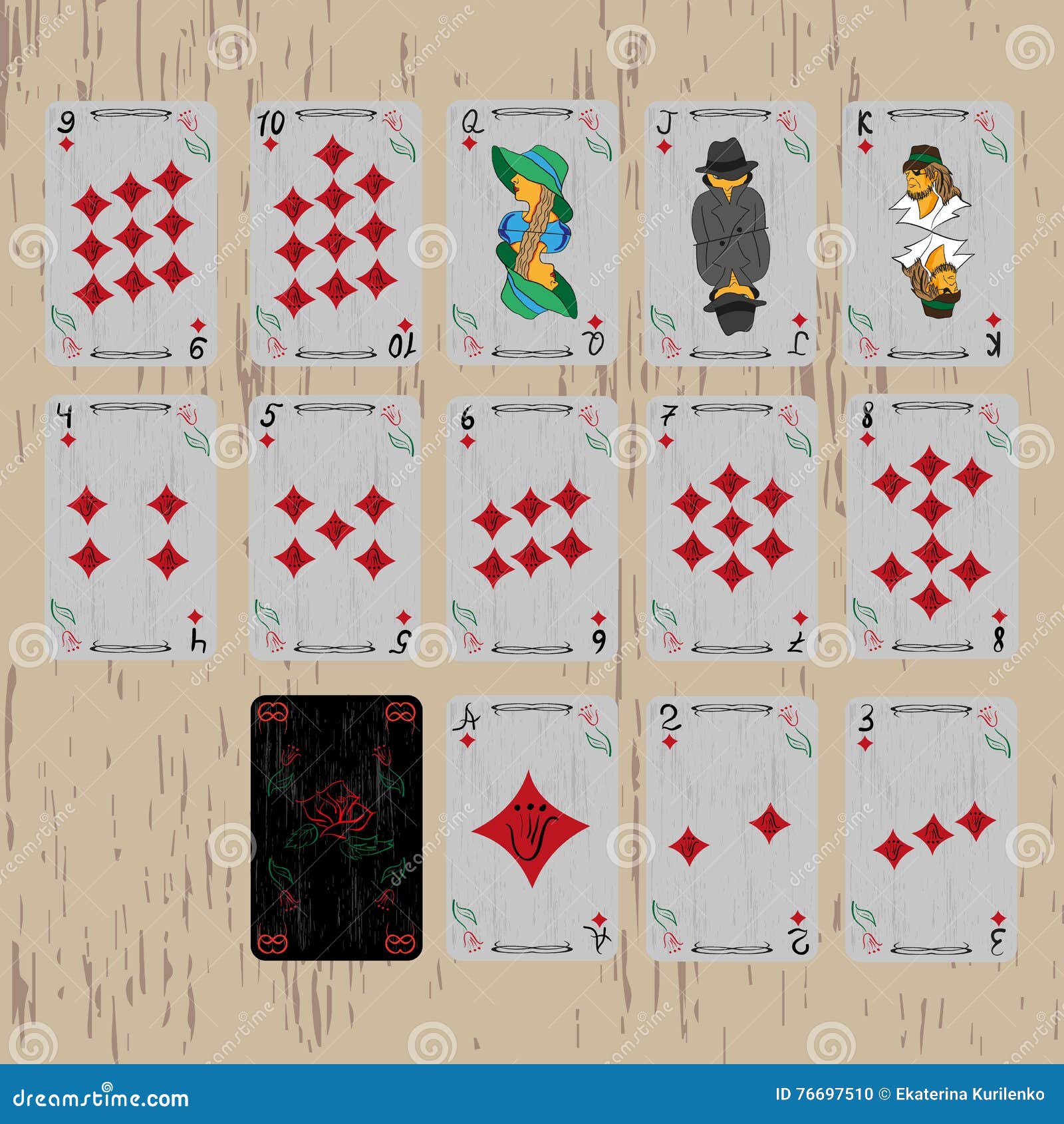 Playing Cards Deck Diamonds Stock Vector - Illustration of printery ...