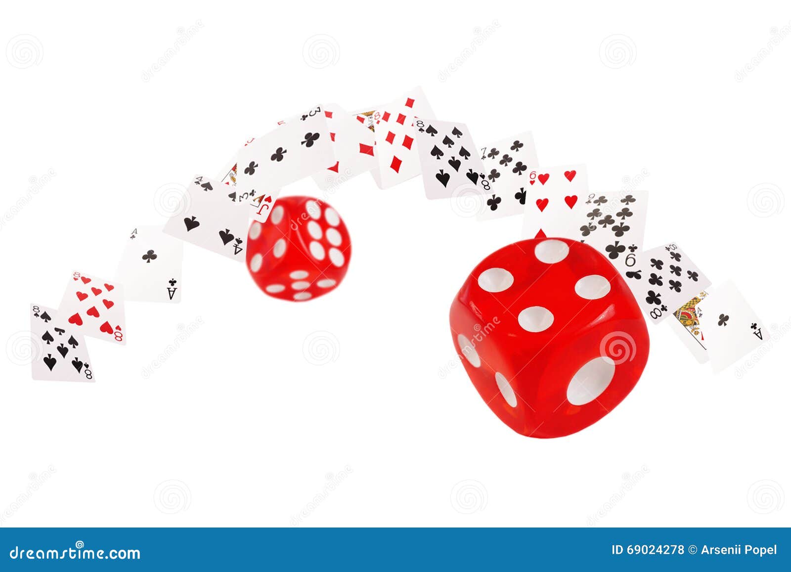 Playing Cards and Dice Flying on White Background Stock Photo - Image ...