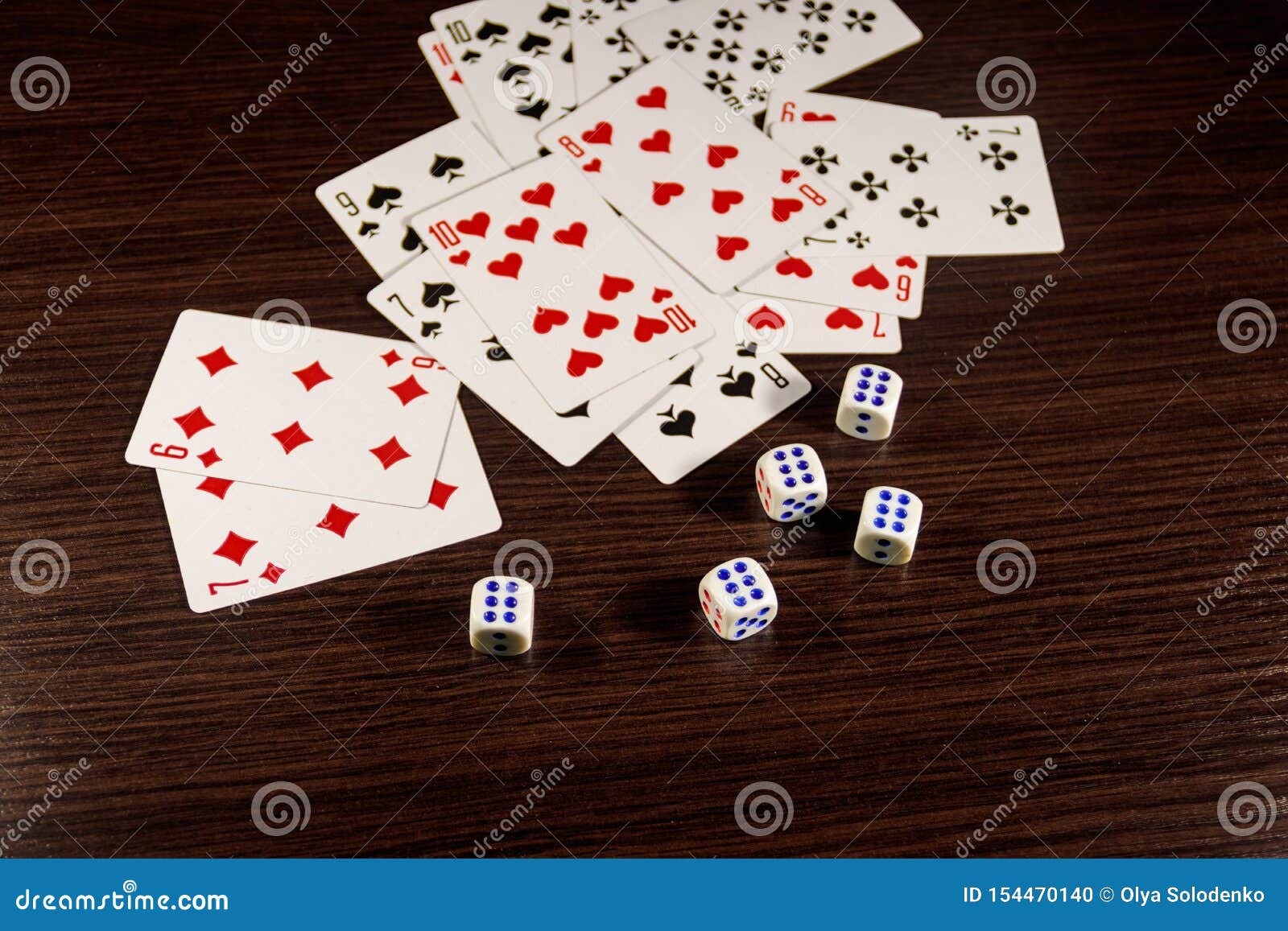 Playing Cards and Dice on Table. Game Concept Stock Photo - Image of ...