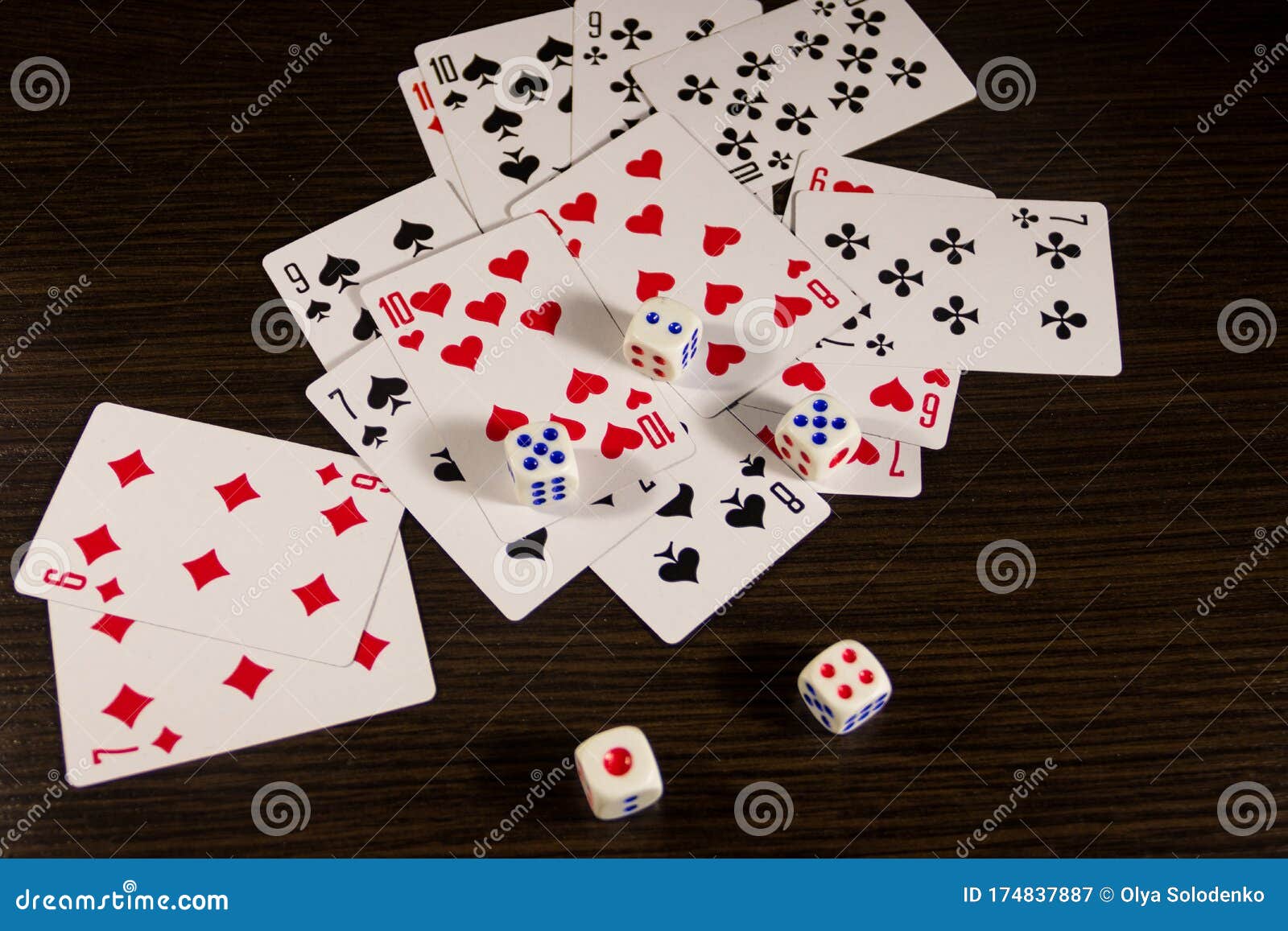 Playing Cards and Dice on Table. Game Concept Stock Image - Image of ...