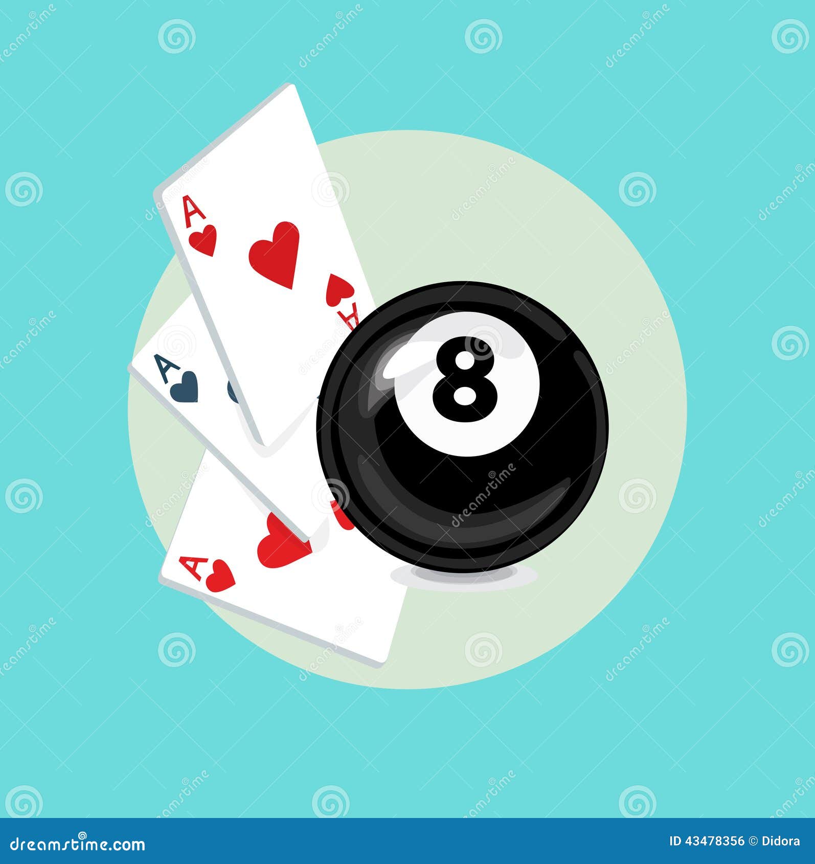 Playing Cards with Eight Billiard Black Ball Flat Design Stock Vector ...