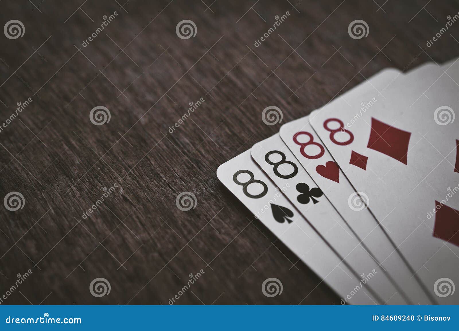Playing Cards Four Eights Closeup on a Wooden Table. Stock Photo ...