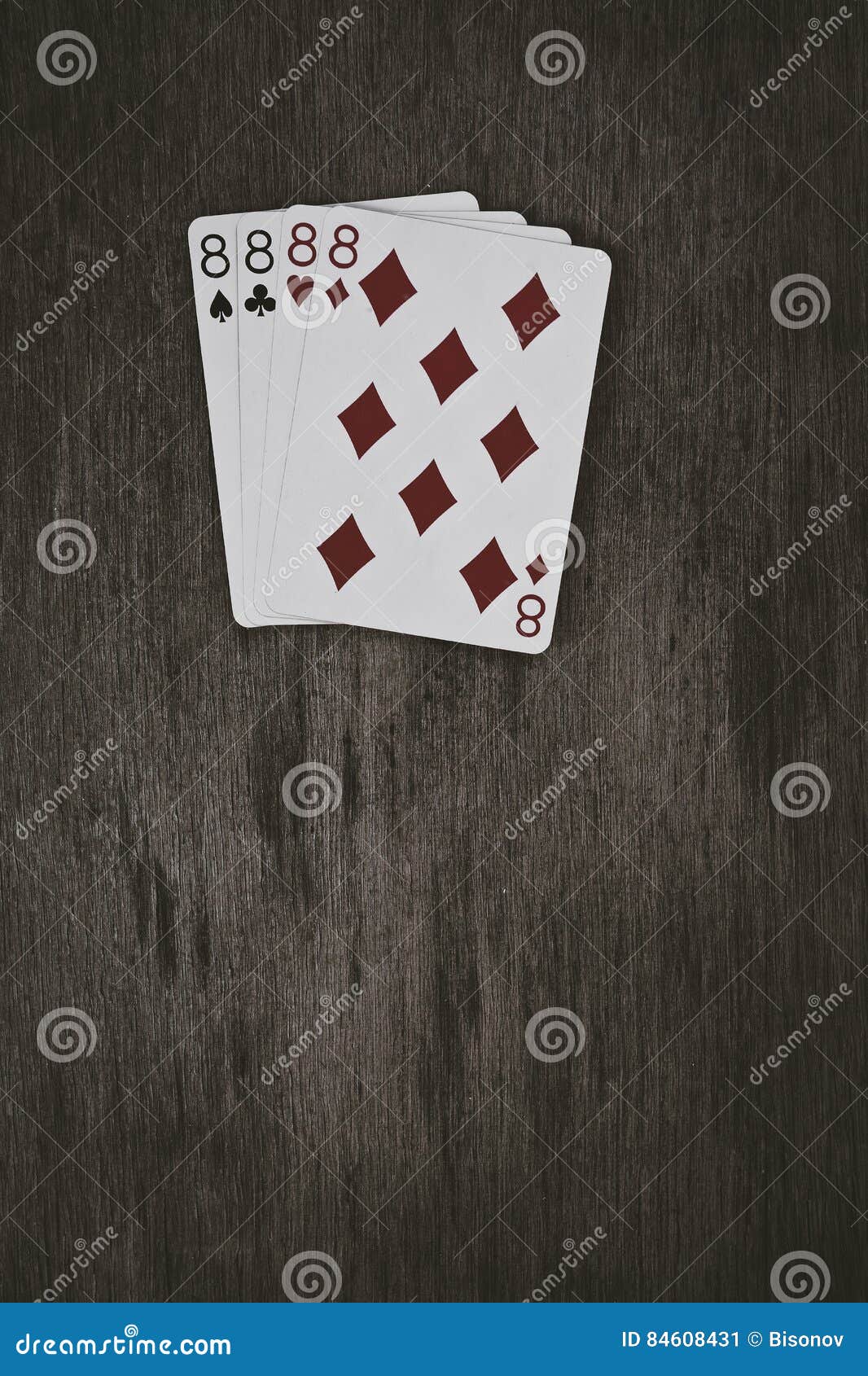 Playing Cards Four Eights on a Wooden Table. Stock Image - Image of ...