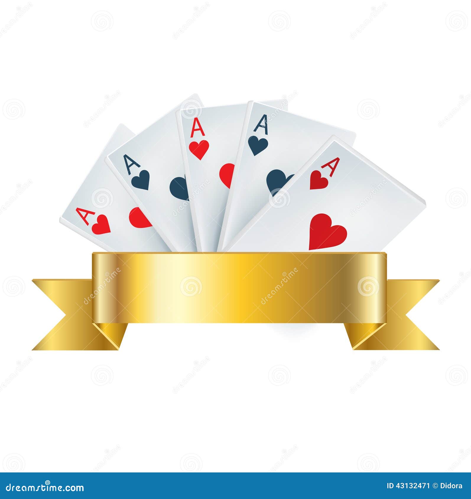 Playing Cards with Golden Ribbon Stock Vector - Illustration of sign ...
