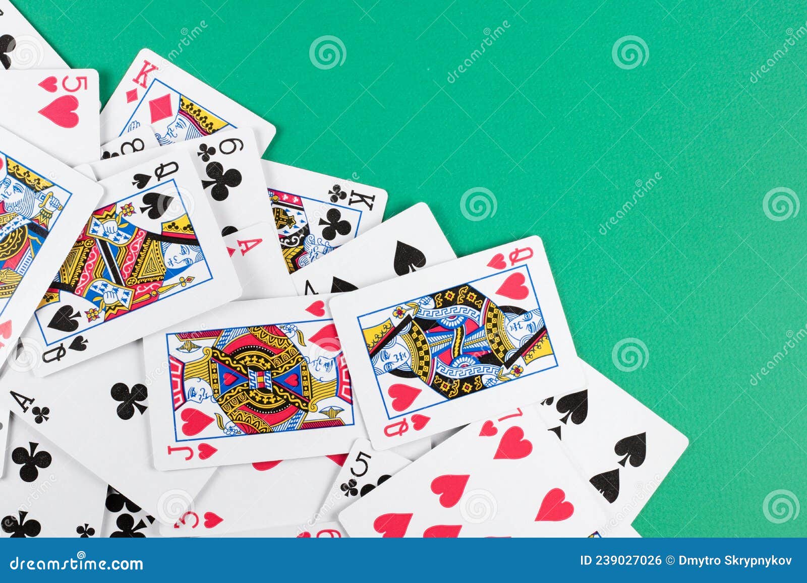 Playing Cards on Green Background Stock Photo - Image of club ...
